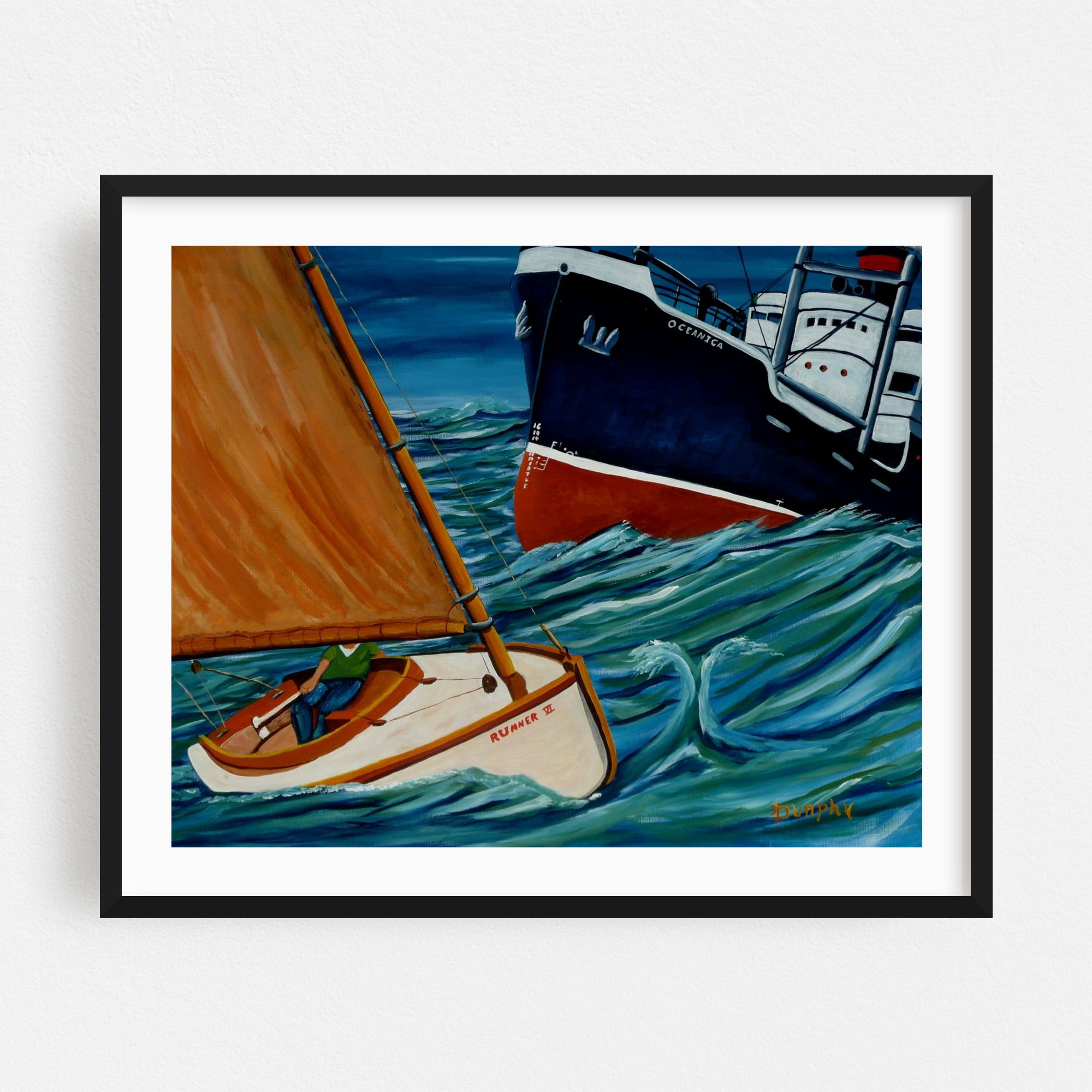 A Close Call - Painting Sailboat Boat Seascape Waves Nautical Ocean ...