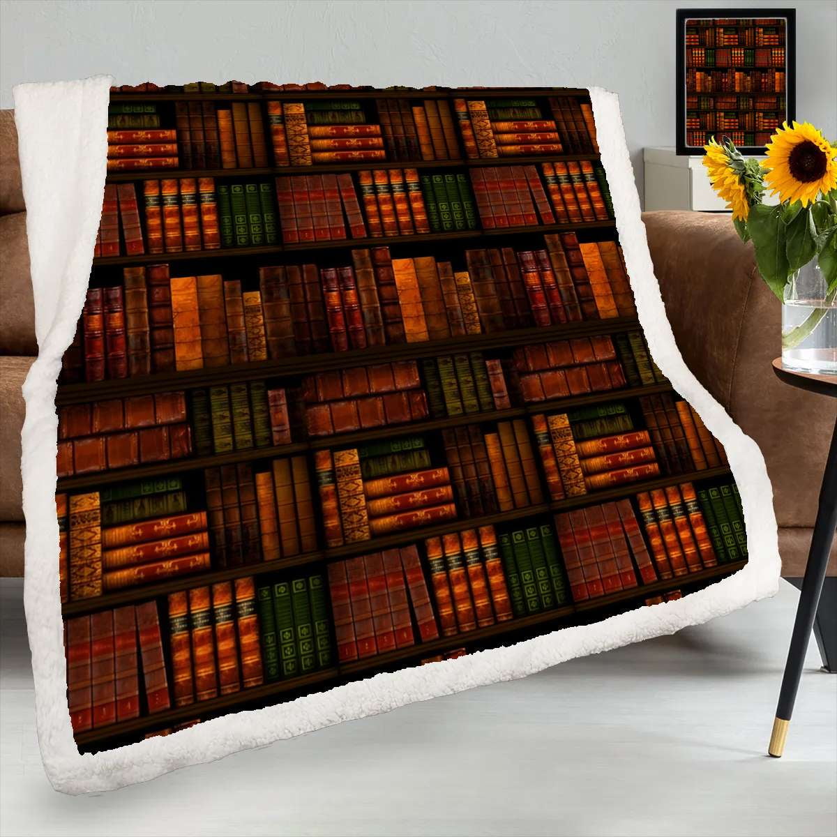 A Close Up Of A Book Shelf With Many Books Sherpa Blanket Throw Blanket ...