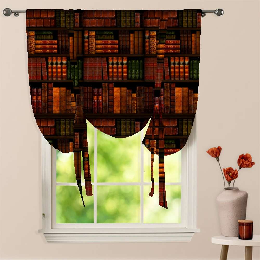 A Close Up Of A Book Shelf With Many Books Window Curtain for Living ...