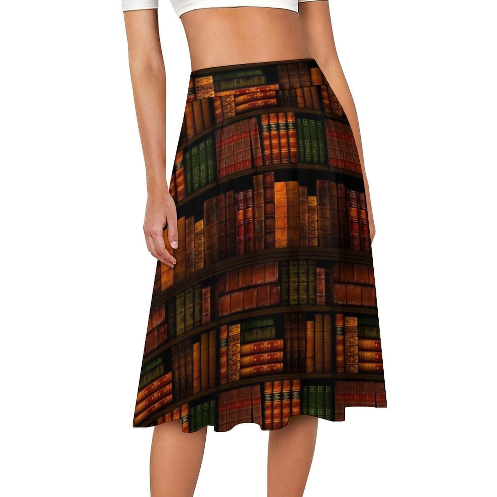A Close Up of A Book Shelf with Many Books Knee Length Skorts Skirts ...