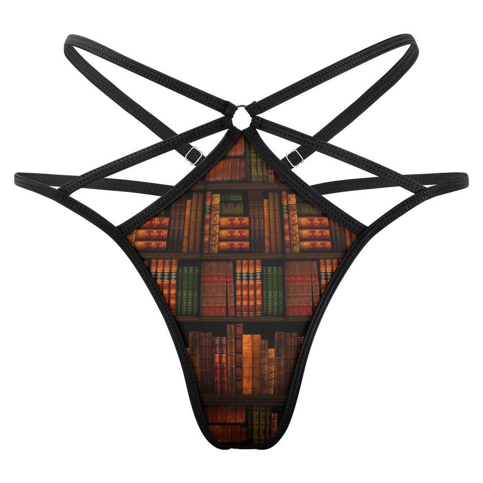 A Close Up of A Book Shelf with Many Books Open Type Women's Panties ...