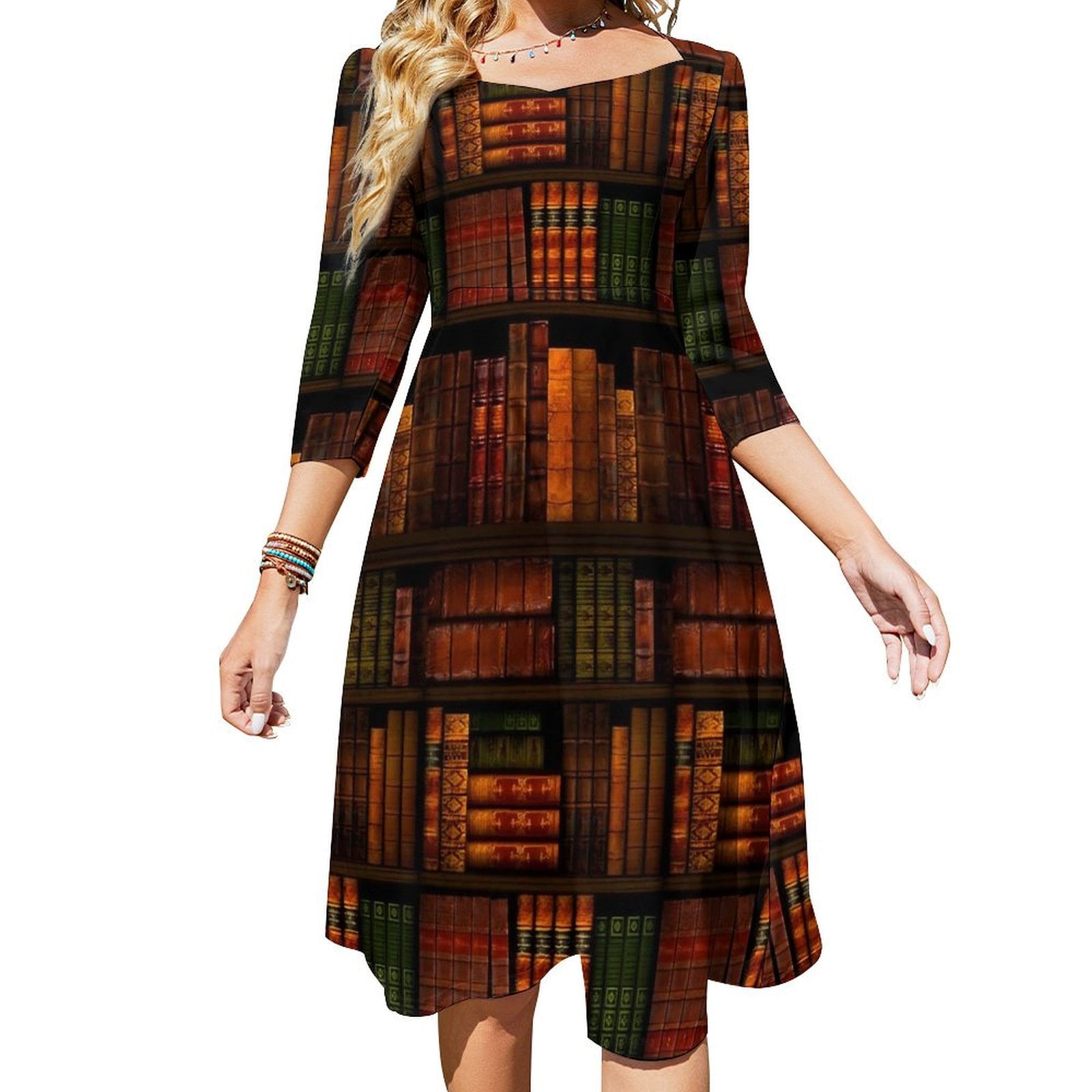 A Close Up of A Book Shelf with Many Books Sweetheart Knot Flared Dress ...
