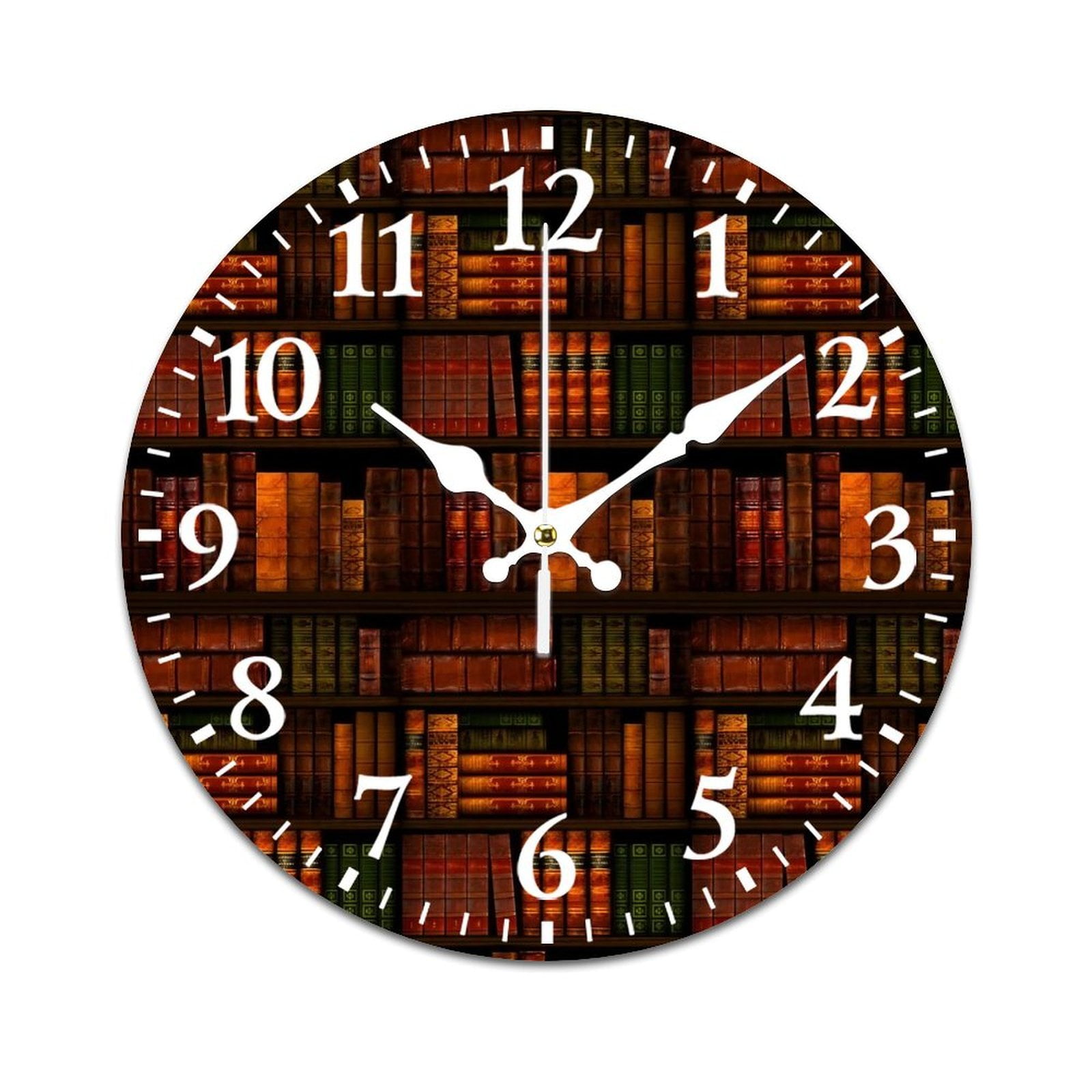 A Close Up of A Book Shelf with Many Books Wall Clock Modern Design ...