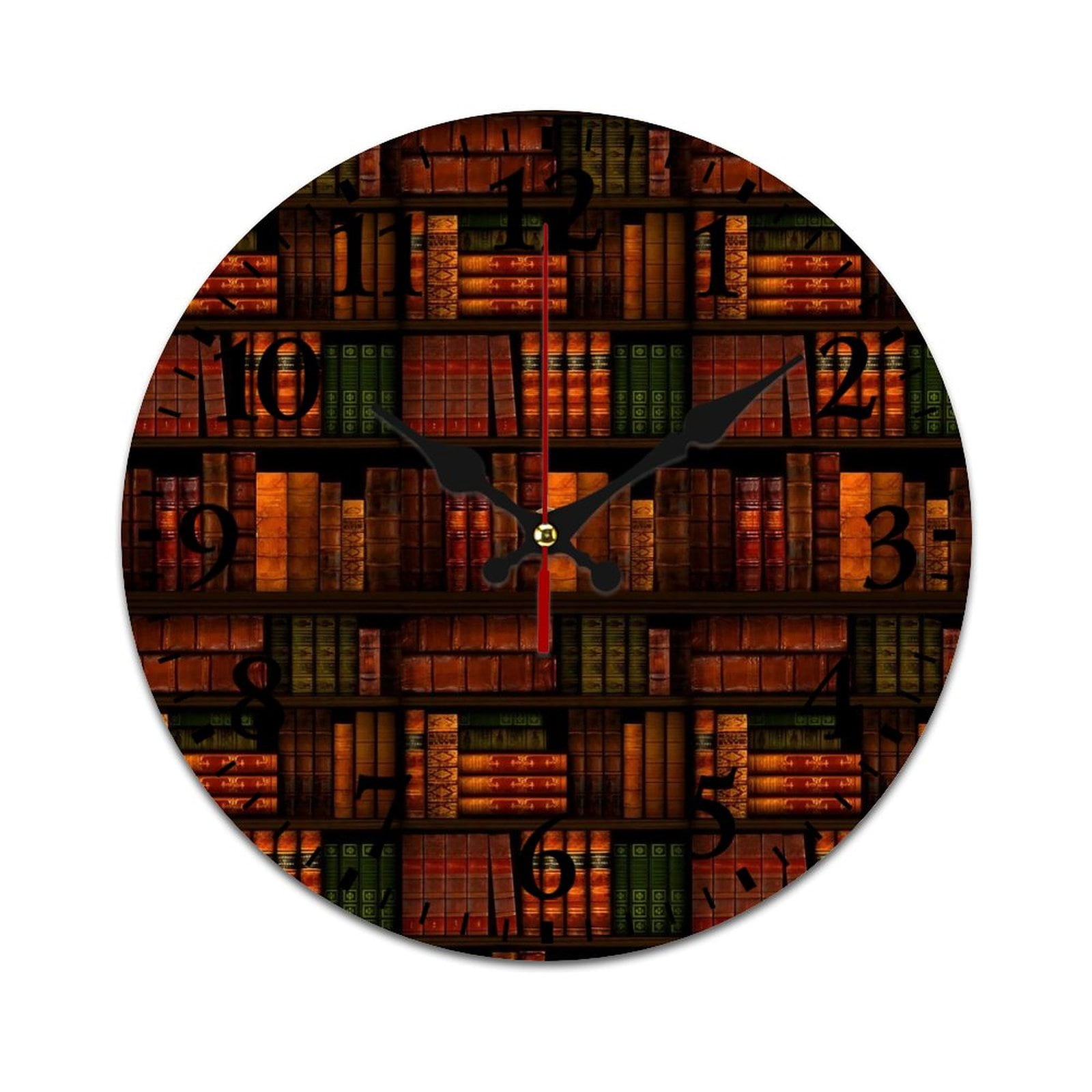A Close Up of A Book Shelf with Many Books Wall Clock Modern Design ...