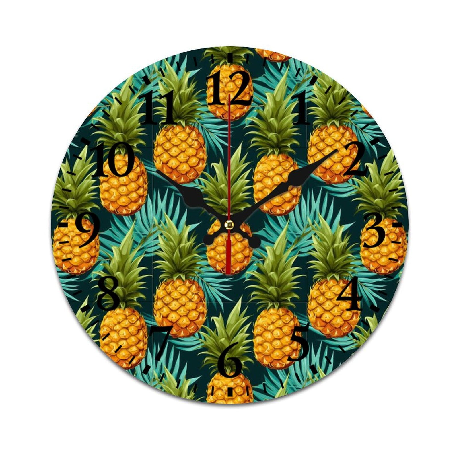 A Close Up of A Pineapple And Palm Leaves Pattern Wall Clock Modern ...