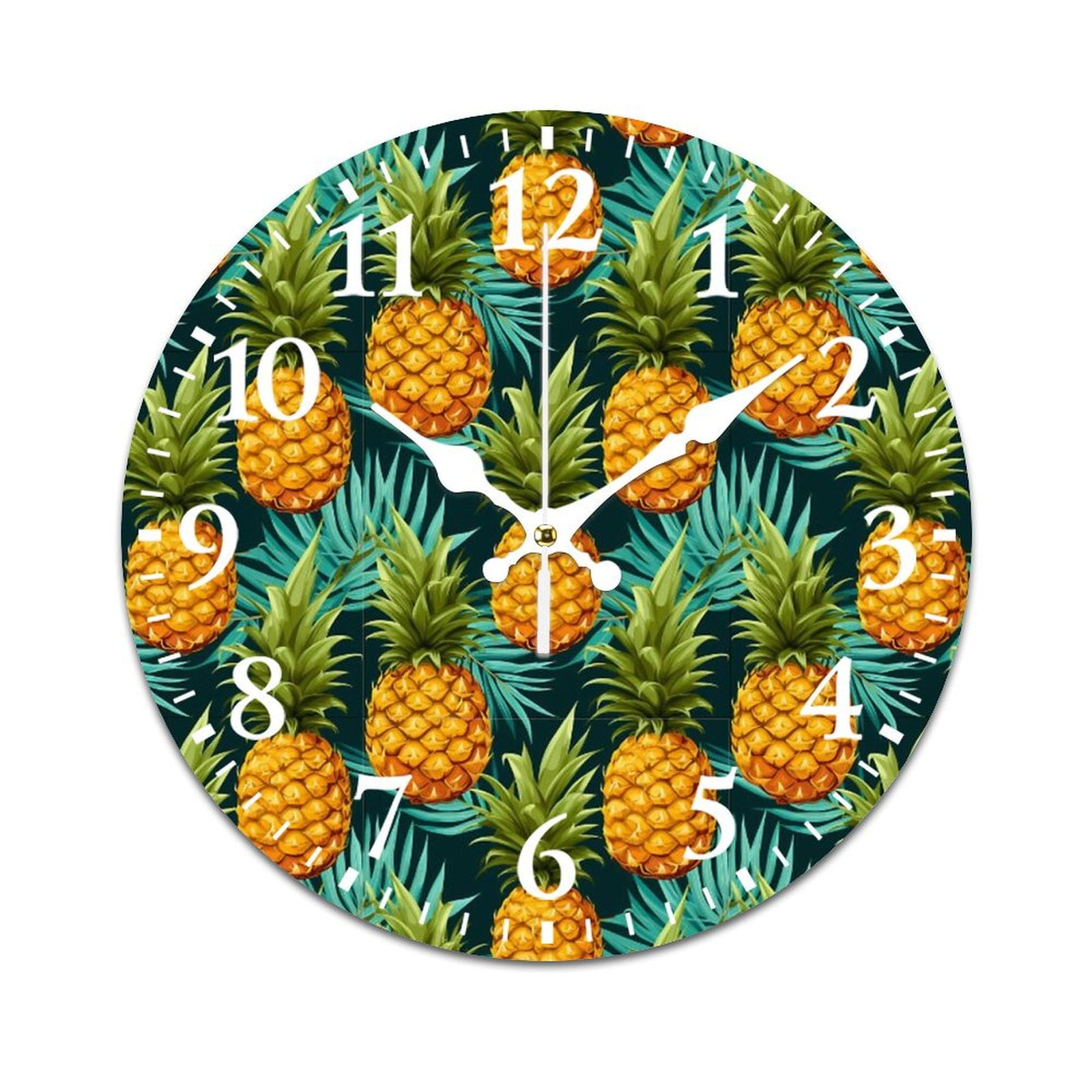 A Close Up of A Pineapple And Palm Leaves Pattern Wall Clock Modern ...