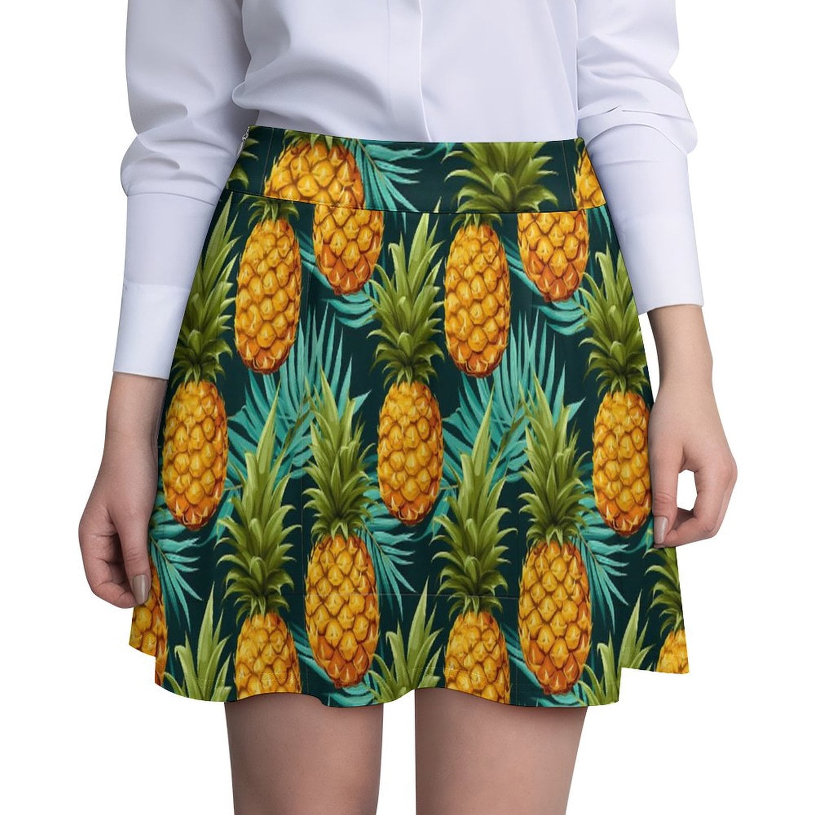 A Close Up of A Pineapple And Palm Leaves Pattern Women's Casual Mini ...