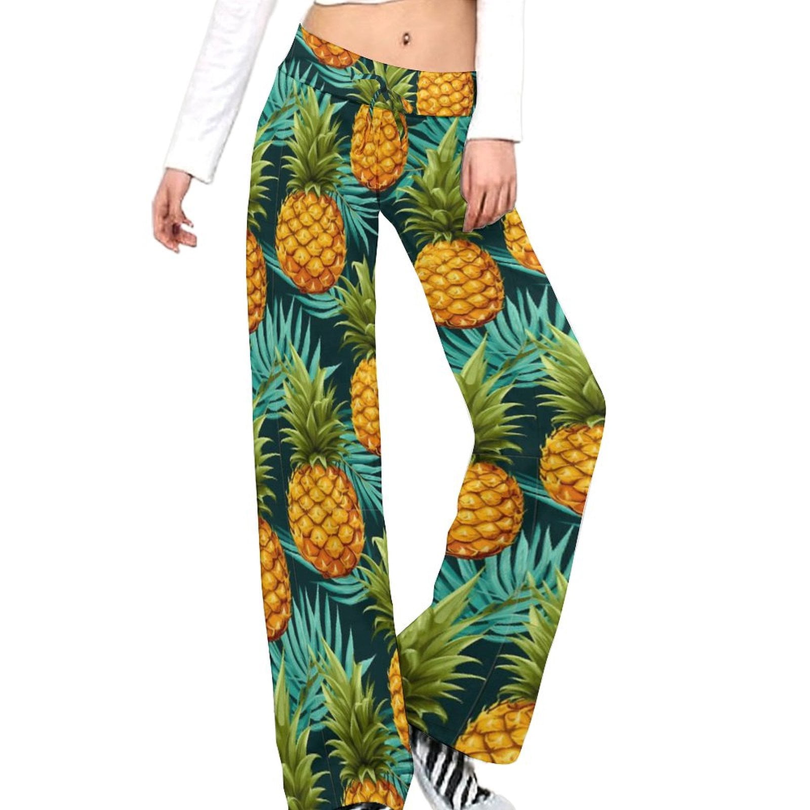 A Close Up of A Pineapple And Palm Leaves Pattern Womens Trouser Ladies ...