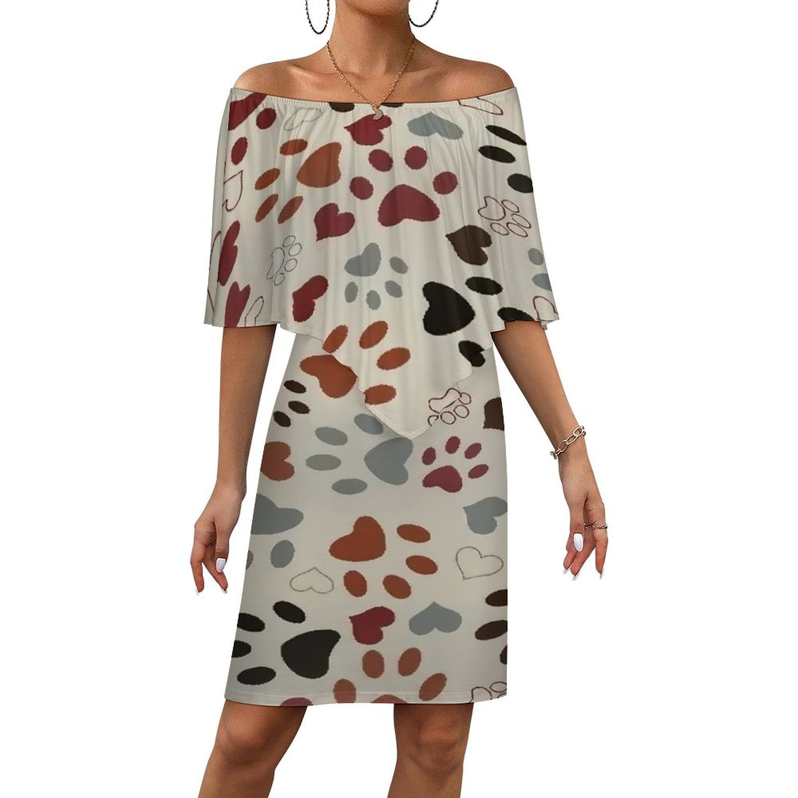 A Collection of Footprints And A Dog Paw Print Women's Off The Shoulder ...