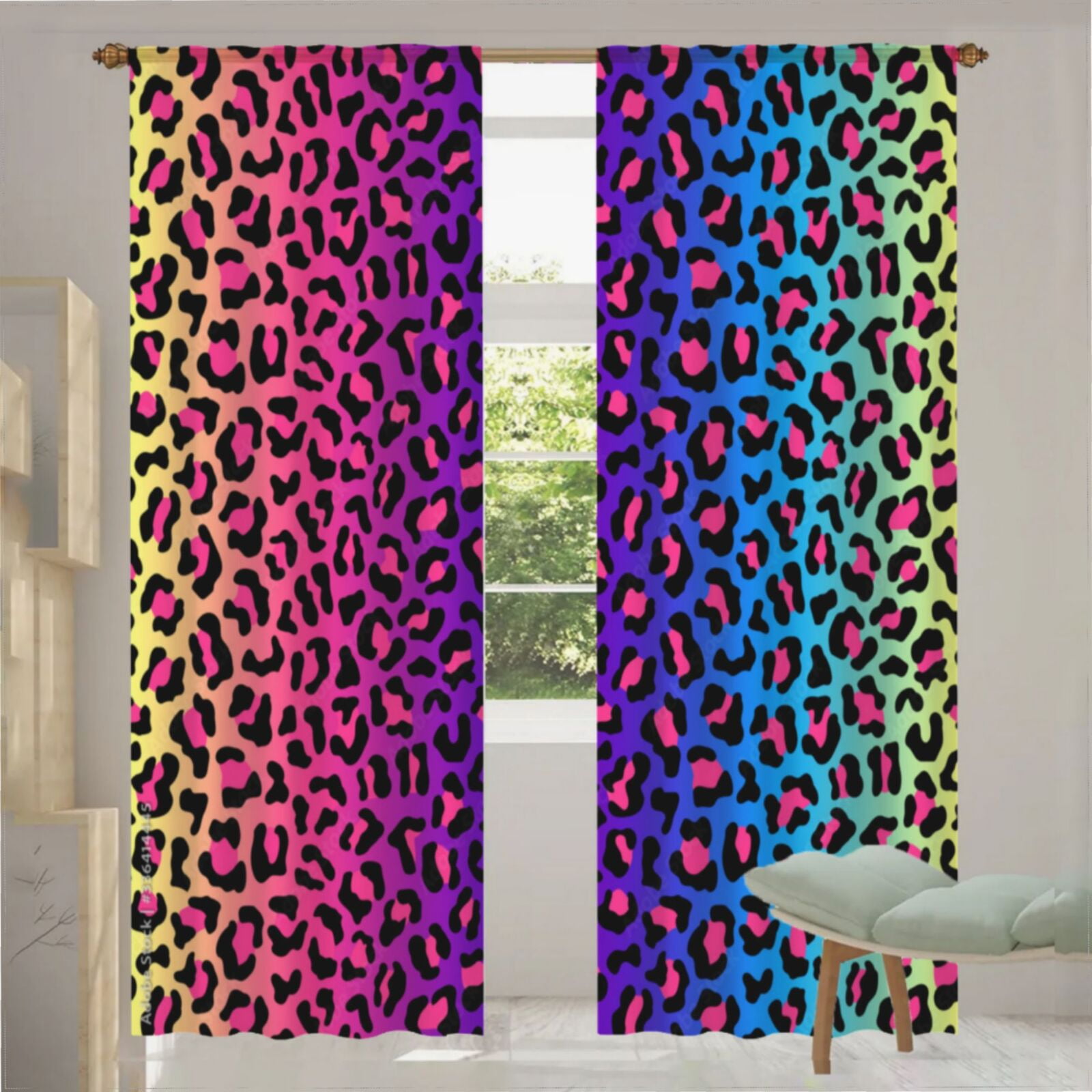 A Colorful Leopard Print Sheer Window Curtains for Living Room Kitchen ...