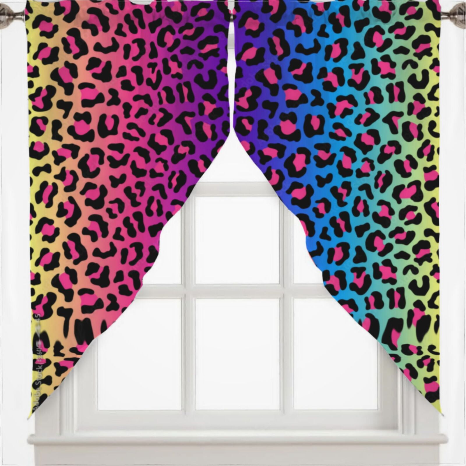 A Colorful Leopard Print Swag Valances For Windows 2 Pack For Kitchen ...