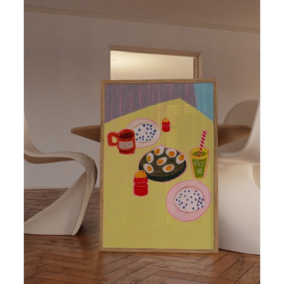 A Colorful Painting Of Tablescape Breakfast Situation Colorful Wall Art ...