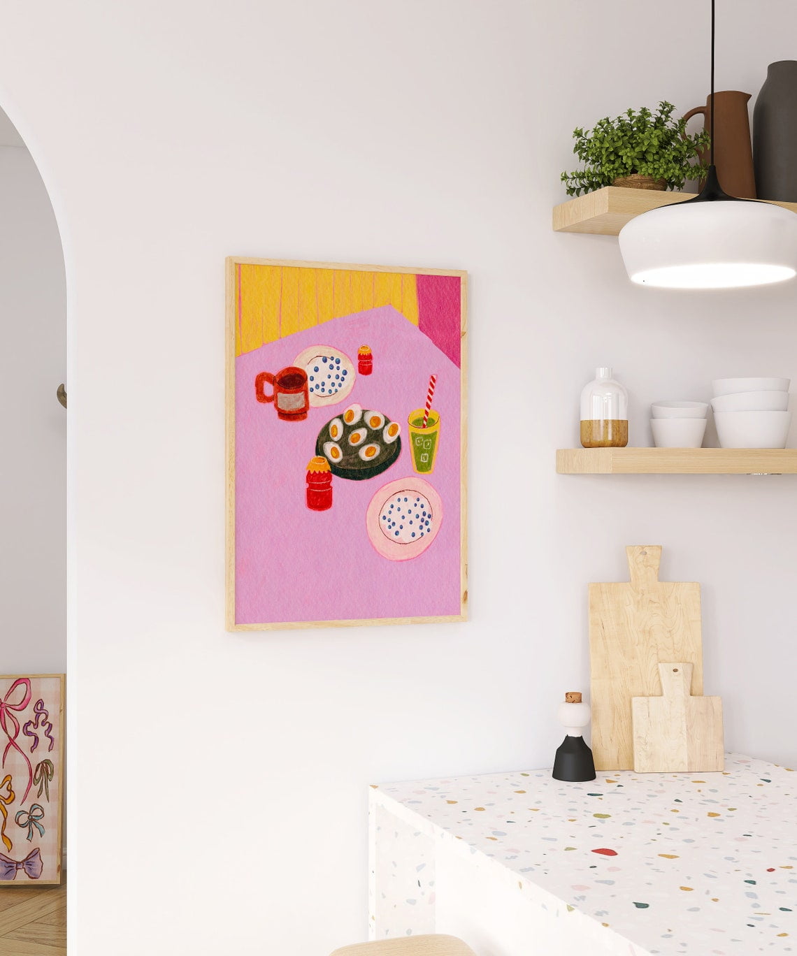 A Colorful Painting Of Tablescape Breakfast Situation, Colorful Wall ...