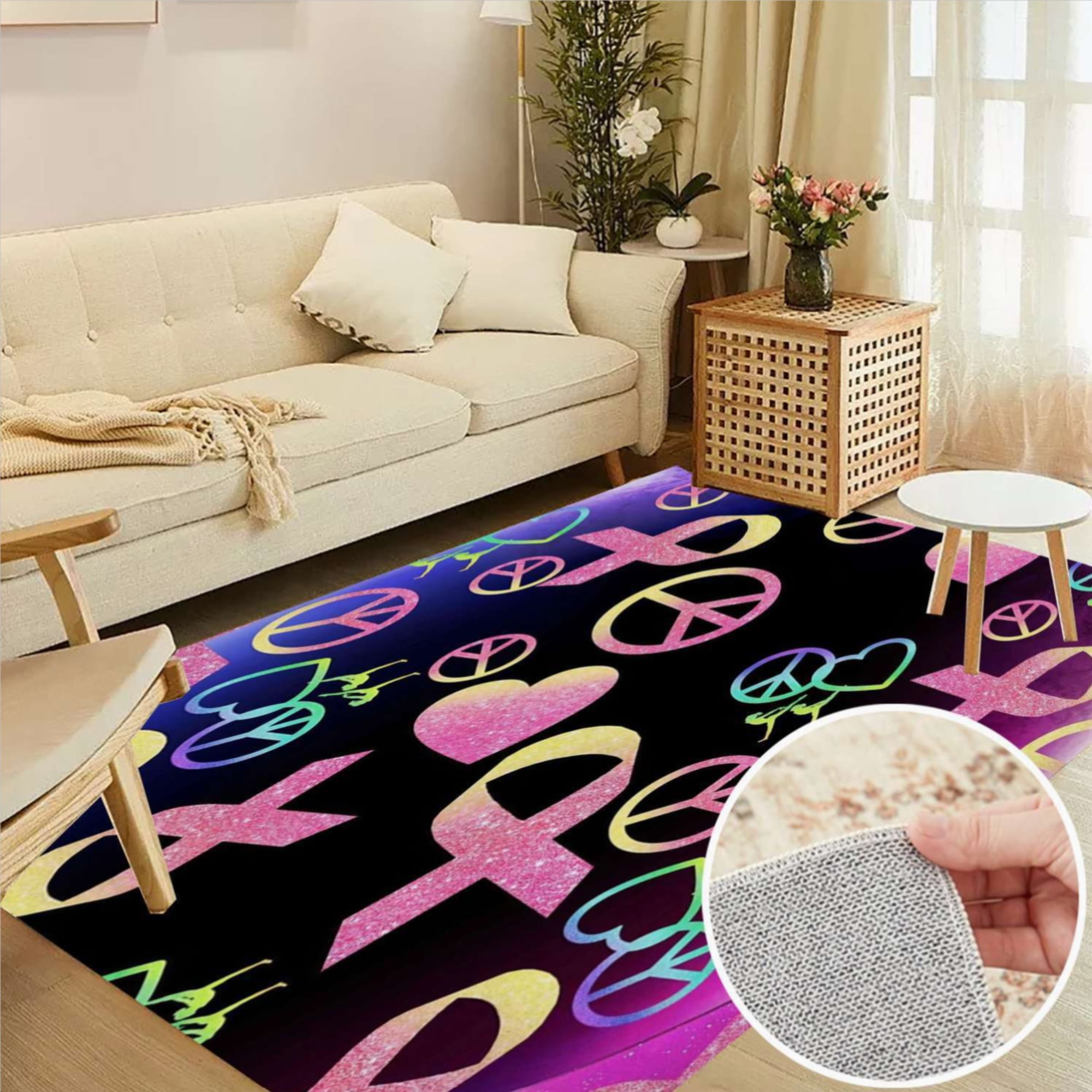 A Colorful Sign With Peace And Ribbon Soft Large Area Rugs Washable Rug ...