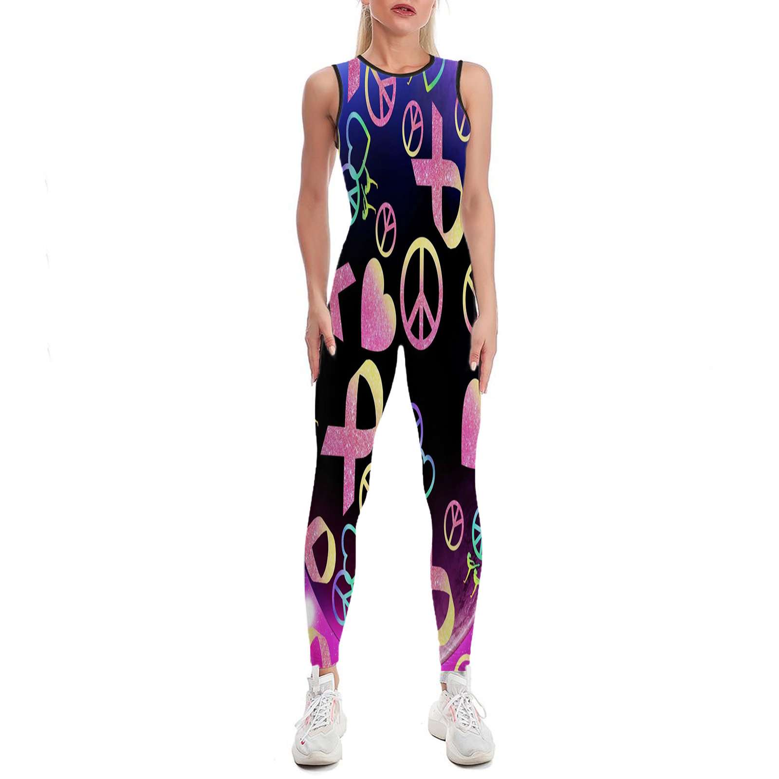 A Colorful Sign With Peace And Ribbon Women's One Piece Yoga Jumpsuits ...