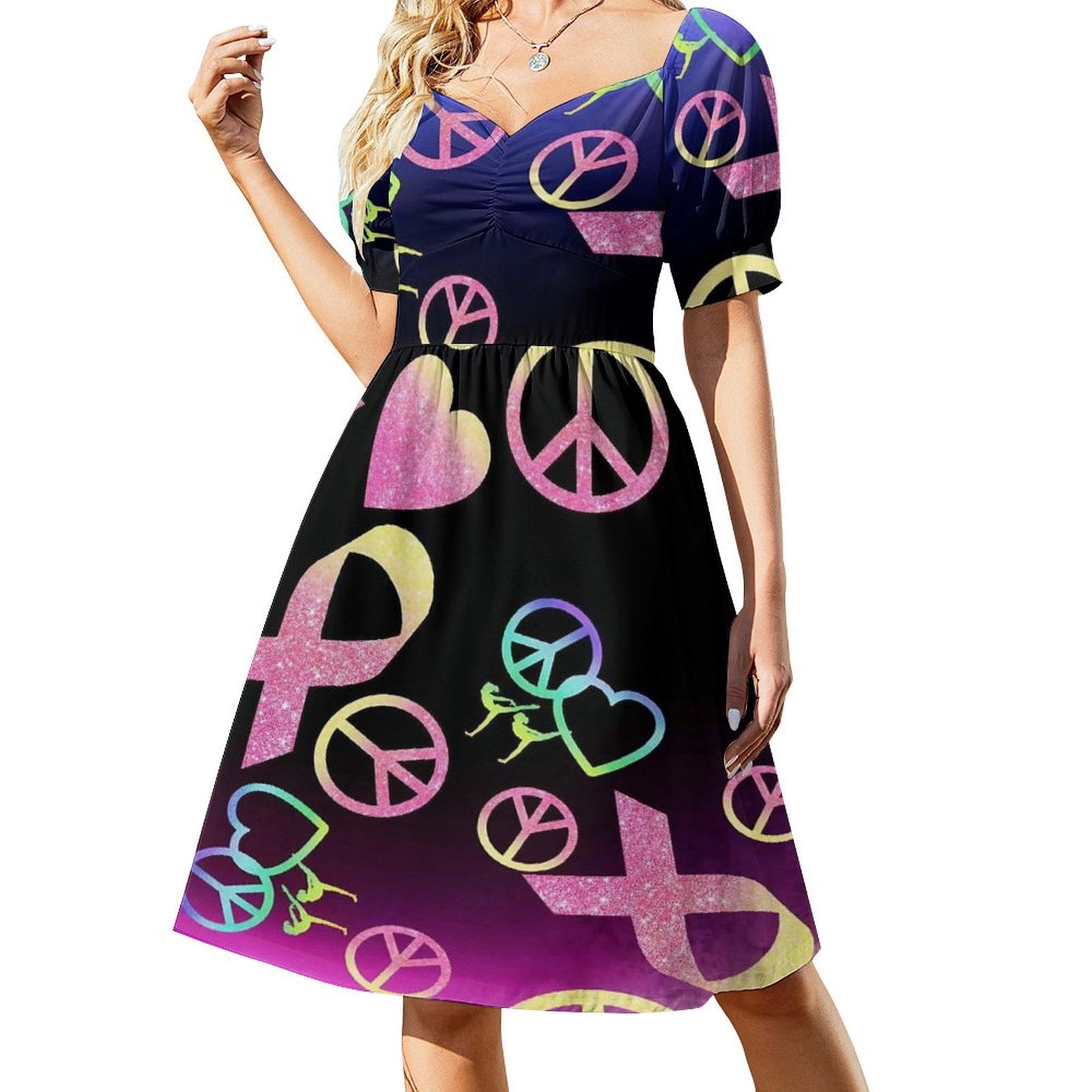 A Colorful Sign with Peace And Ribbon Short Sleeve Dress Clothes Women ...
