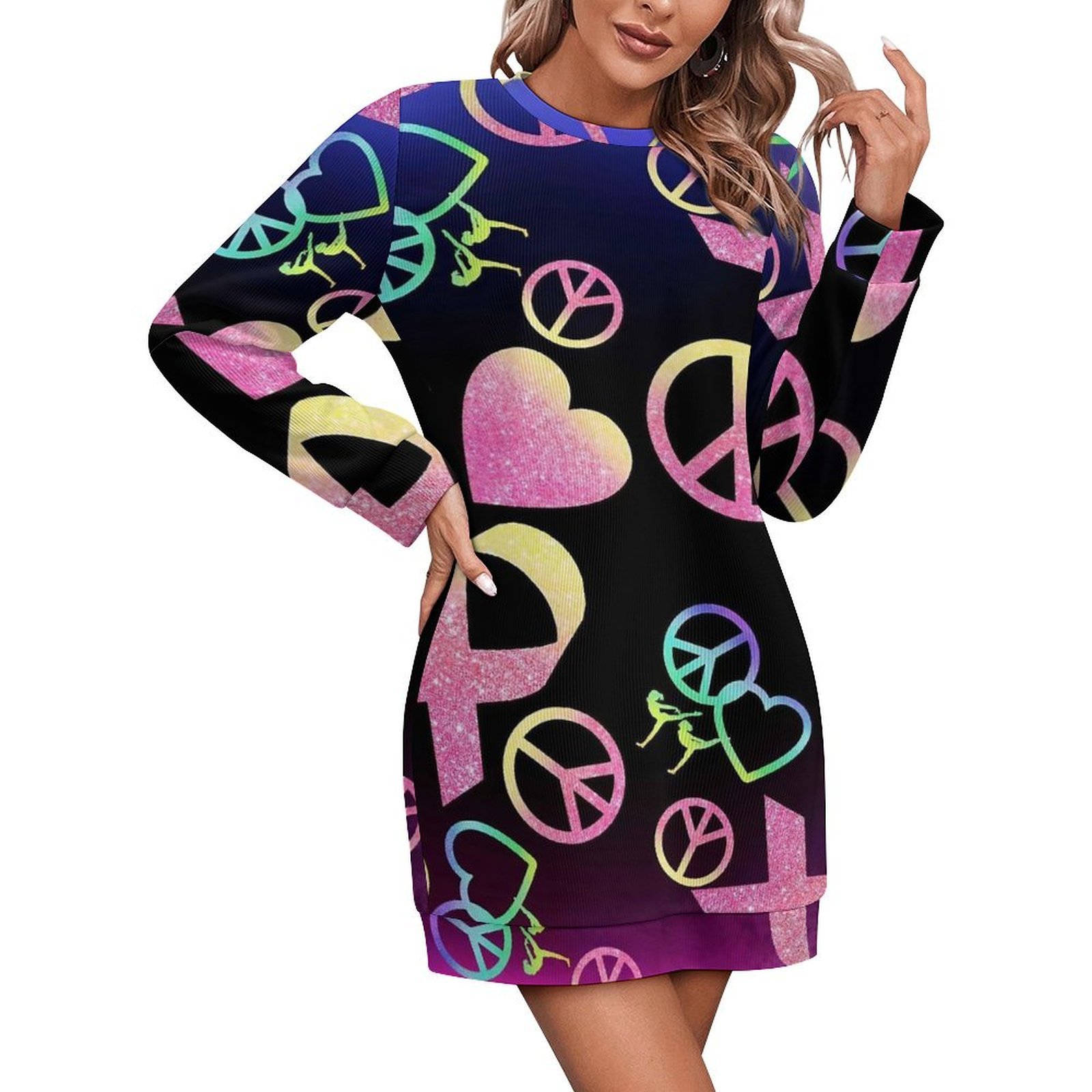 A Colorful Sign with Peace And Ribbon Women Elegant Long Sleeve Warm ...