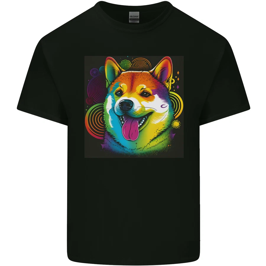 A Colourful Shiba Inu Dog Cute Rainbow Pet Graphic Cotton Tee Shirt,for ...