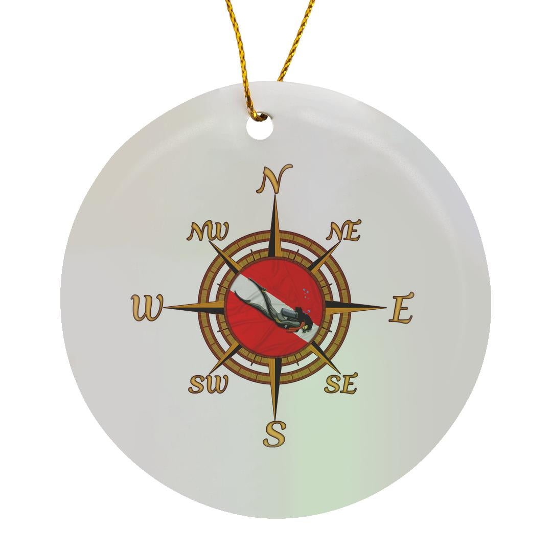 3drose, a Compass Rose Inset with a Scuba Dive Flag and Scuba Diver ...