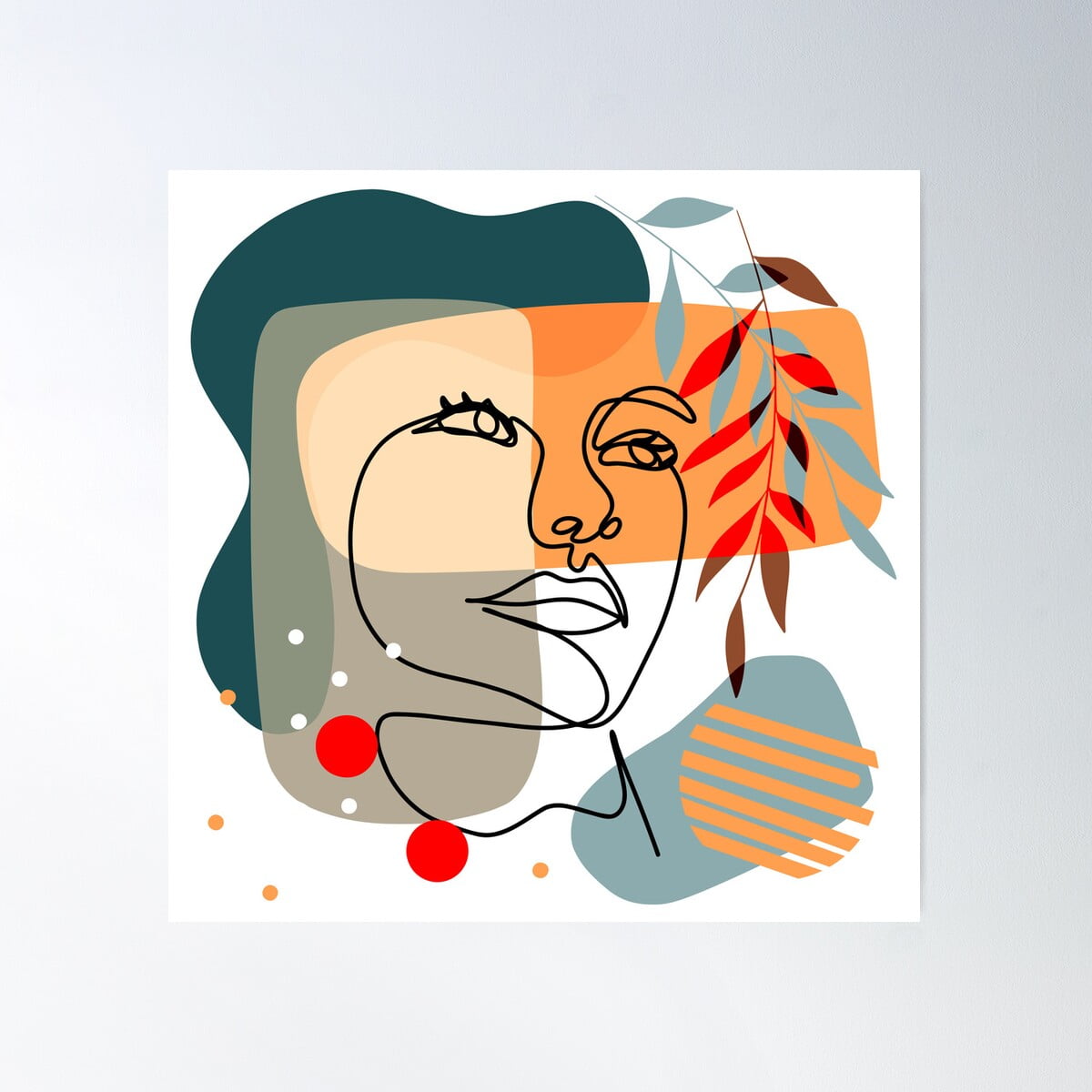 A Continuous Abstract Face Poster Wall Art, Modern Wall Decor For ...