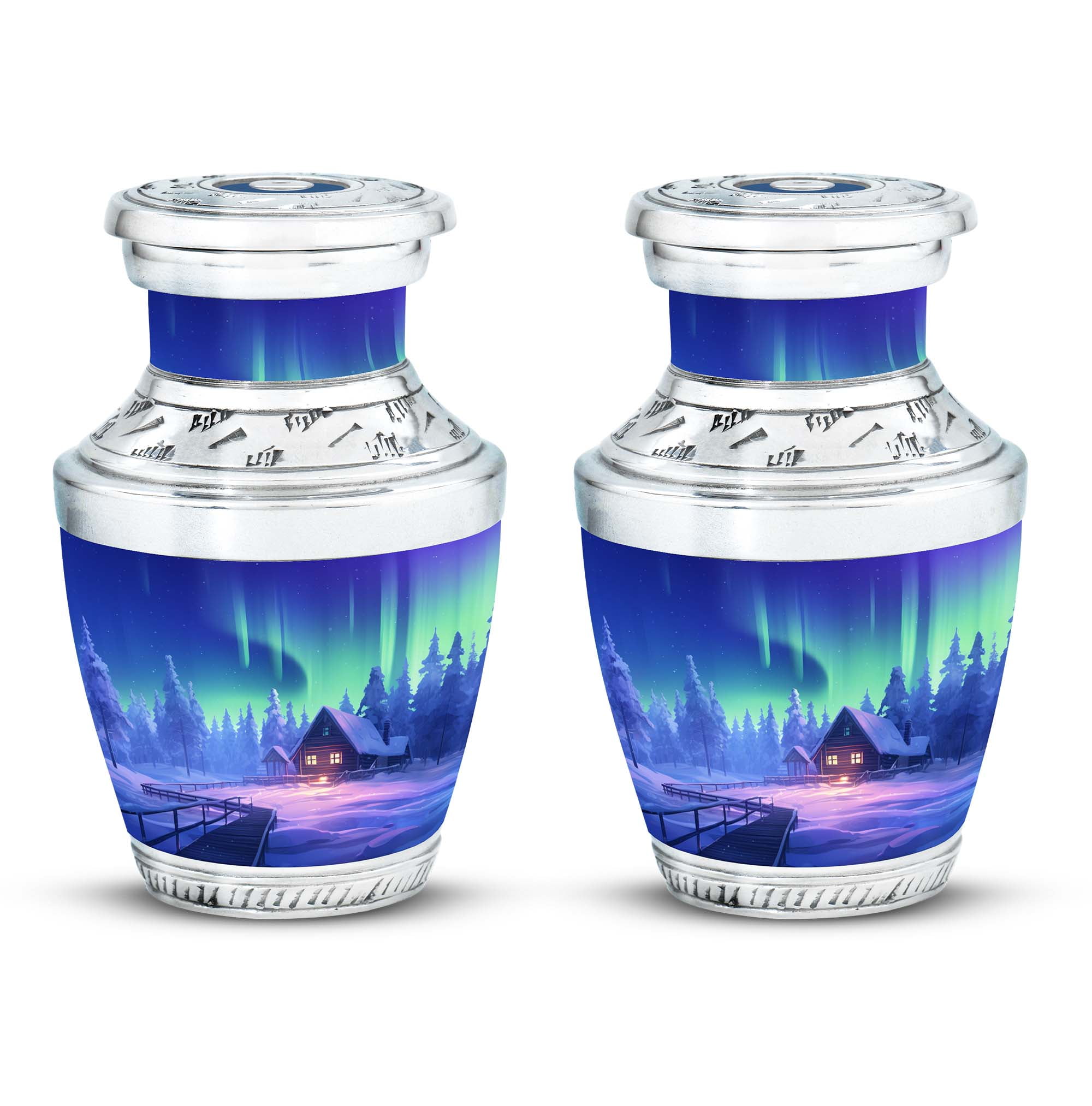 A Cozy Cabin Under Northern Lights - Petite Memorial Urn for Men's ...