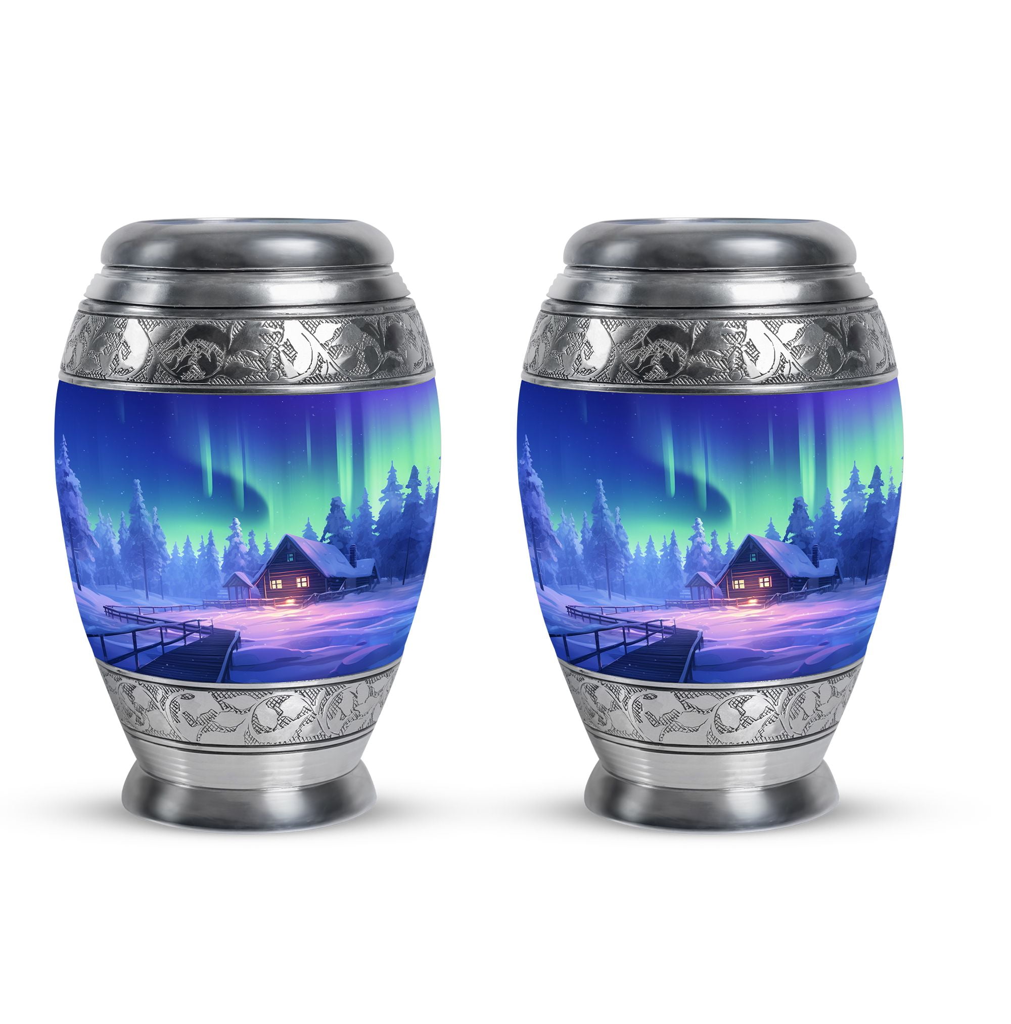 A Cozy Cabin Under Northern Lights - Small Decorative Urn for Adult ...