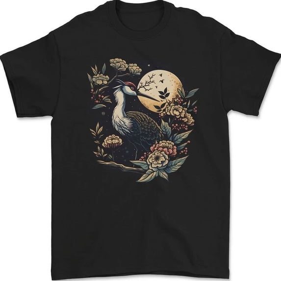 A Crane Flowers And Moon Bird T-Shirt - Walmart.com