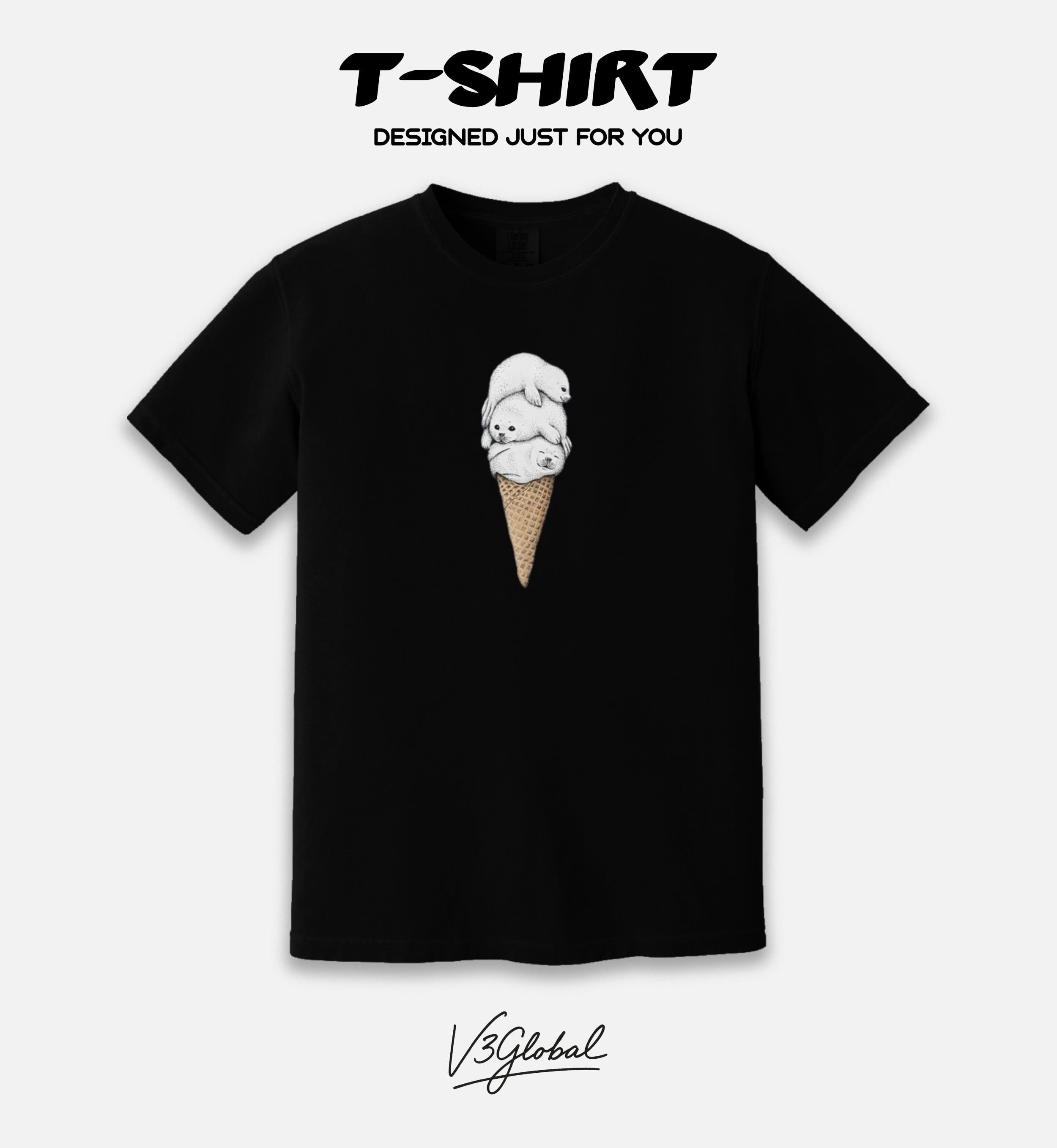 A Cute And Adorable Cartoon Drawing Of A Seal Ice Cream Cone Comfort ...