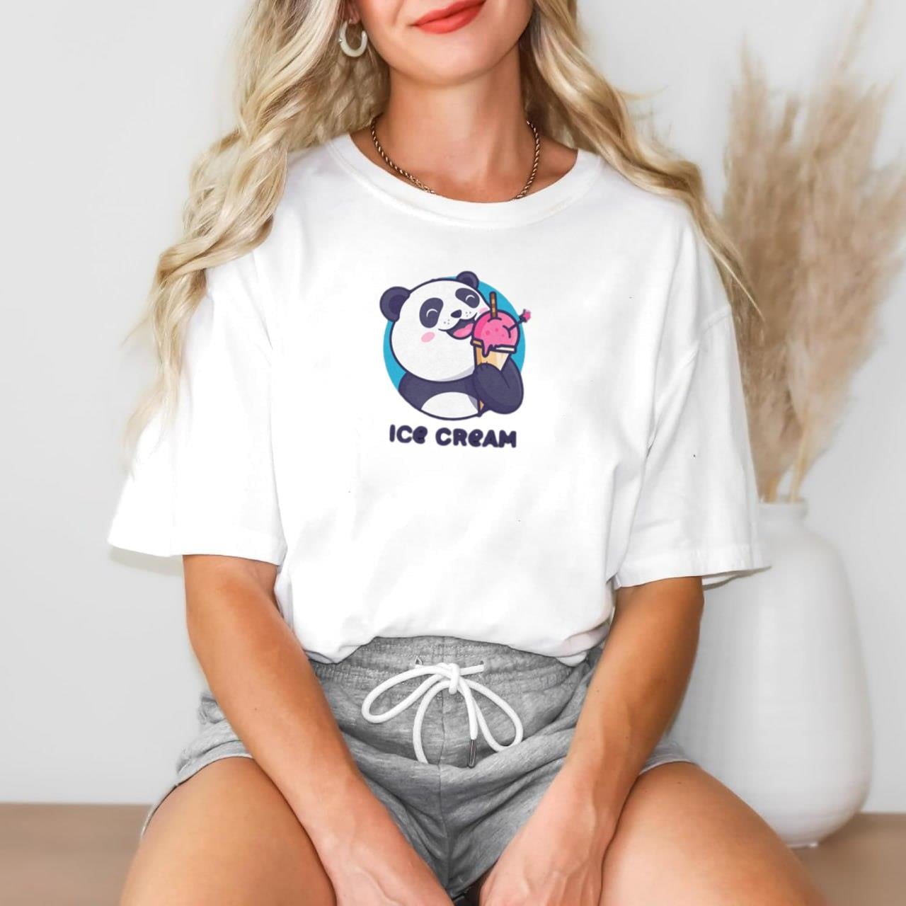 A Cute And Simple Cartoon Drawing Of A Panda Ice Cream Cone Comfort Color T-Shirt, up to size ...