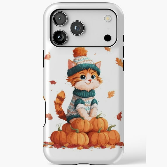 A Cute Cat Sitting with a Group of Pumpkins iPhone 11 through 17 Pro ...