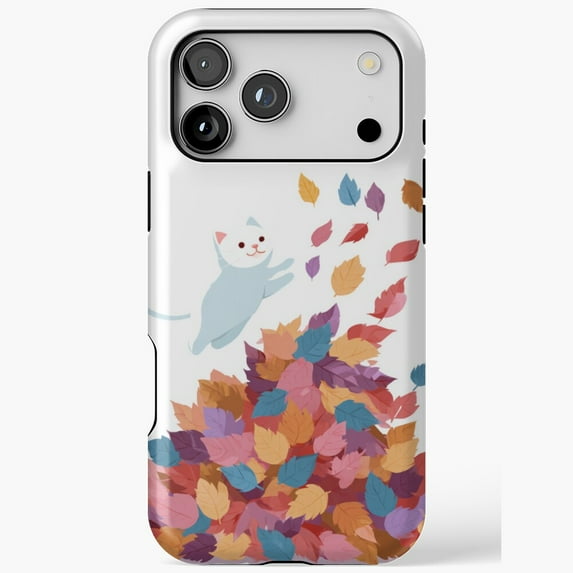 A Cute Cat Surrounded by Colorful Autumn Leaves iPhone 11 through 17 ...