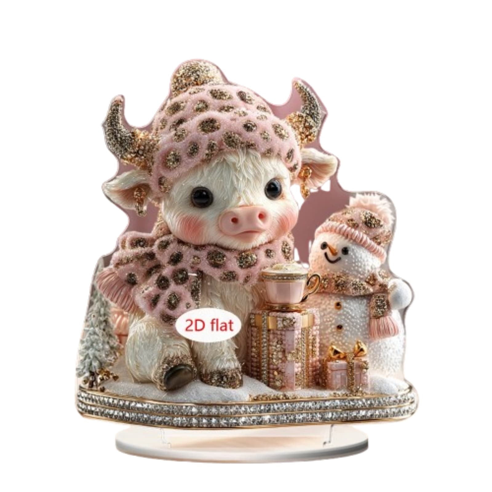 A Cute Cow Acrylic Desk Decor Pink Highland Cow With Detailed Art ...