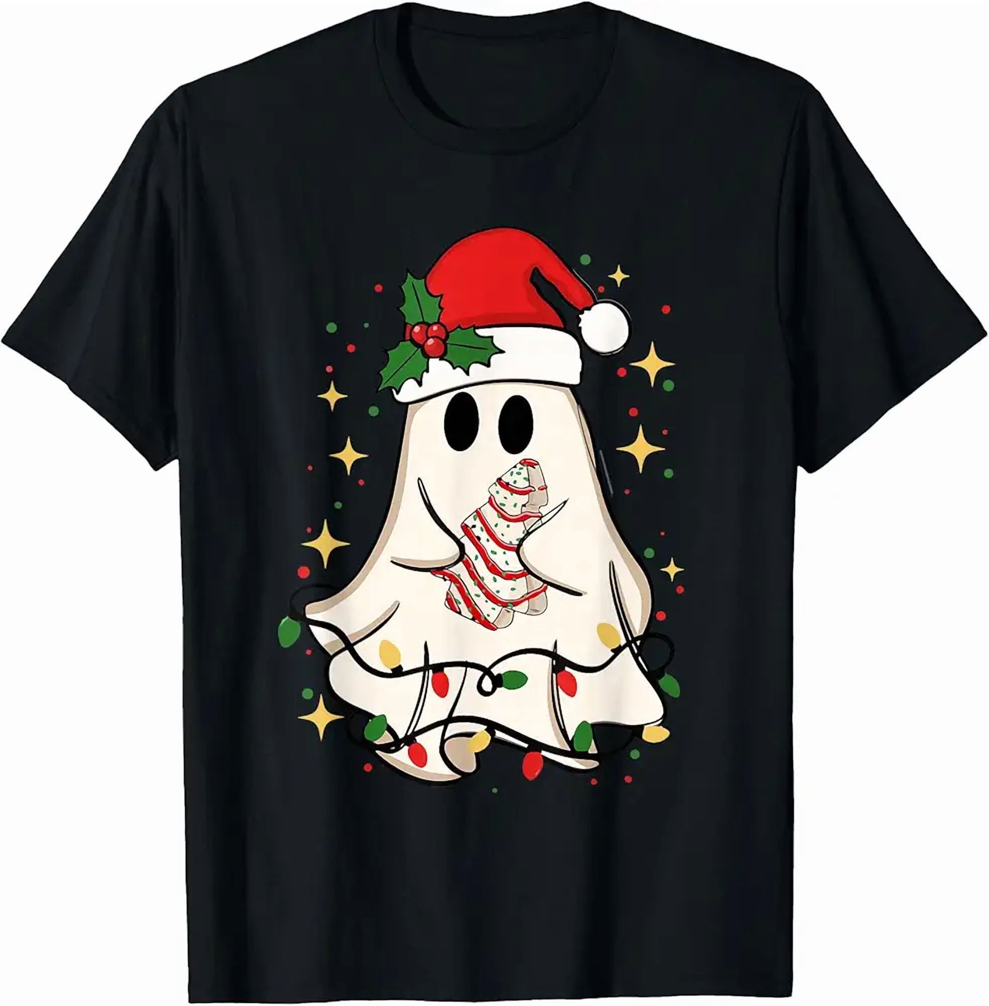 A Cute Ghost with Lights, Tree, and Cake A Festive Unisex T-Shirt, up ...