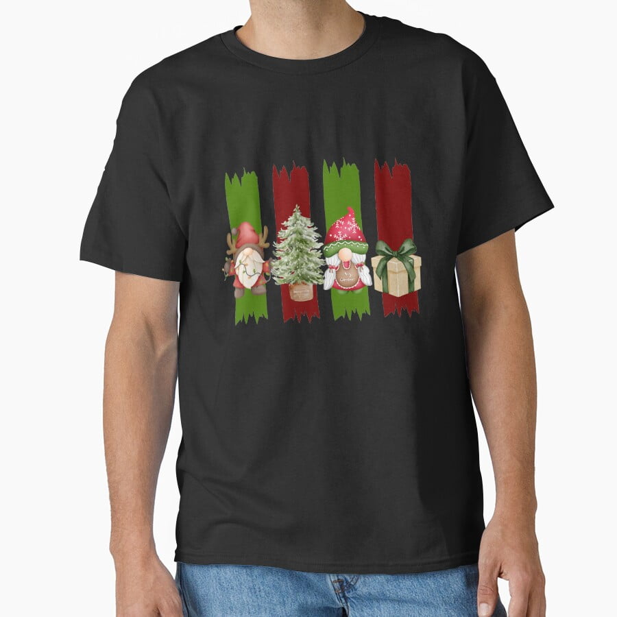 A Cute Holiday Gnome Clipart In A Rustic Red And Green Art Unisex T ...