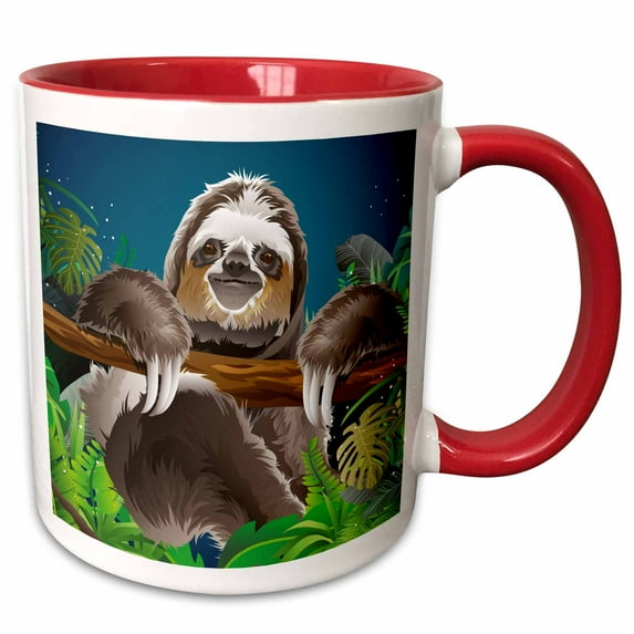 3drose, a Cute Illustration of a Sloth Chilling on a Tree, 15oz Two ...