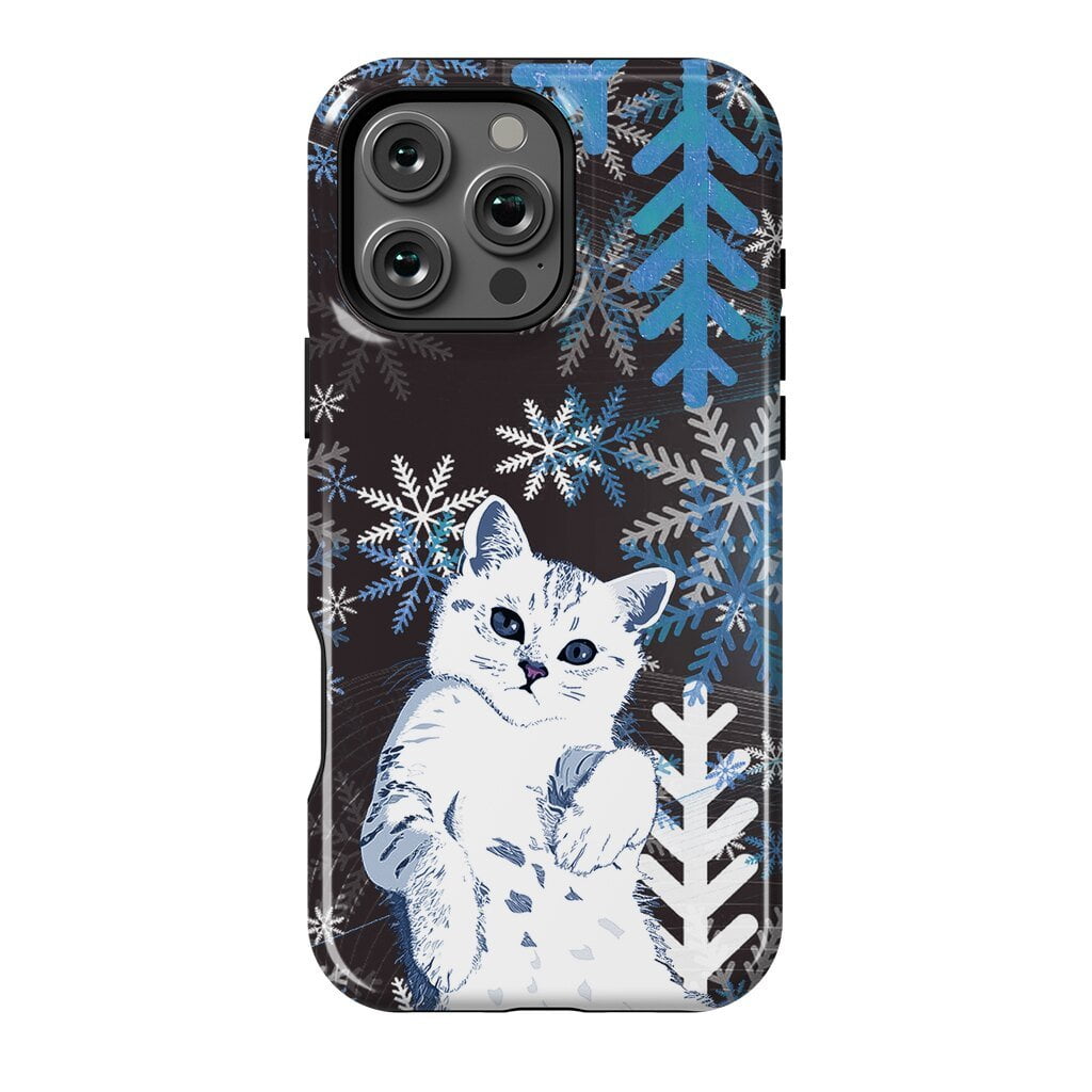 A Cute Kitty With Blue Metallic Snowflakes Themed Tough Case for iPhone ...