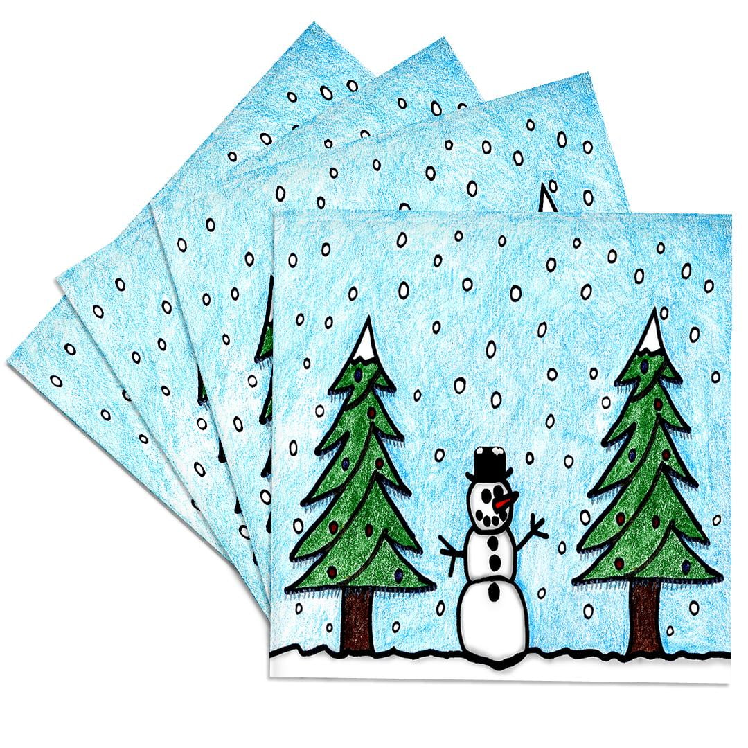 3drose, a Cute Snowman Is Waving Hello Outside, Set of 4 Ceramic Tile ...