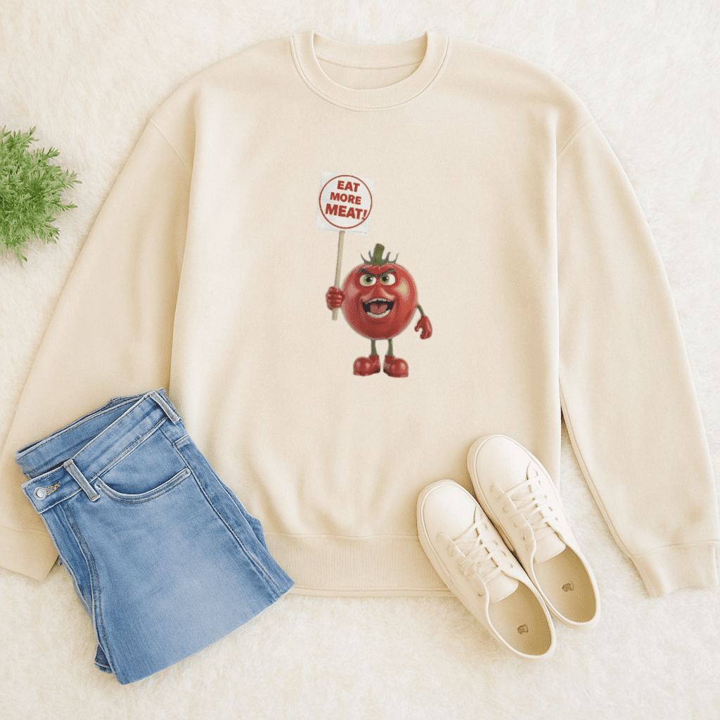 A Cute Tomato Holding Eat More Veggies Sign for Healthy Fans Sweatshirt ...