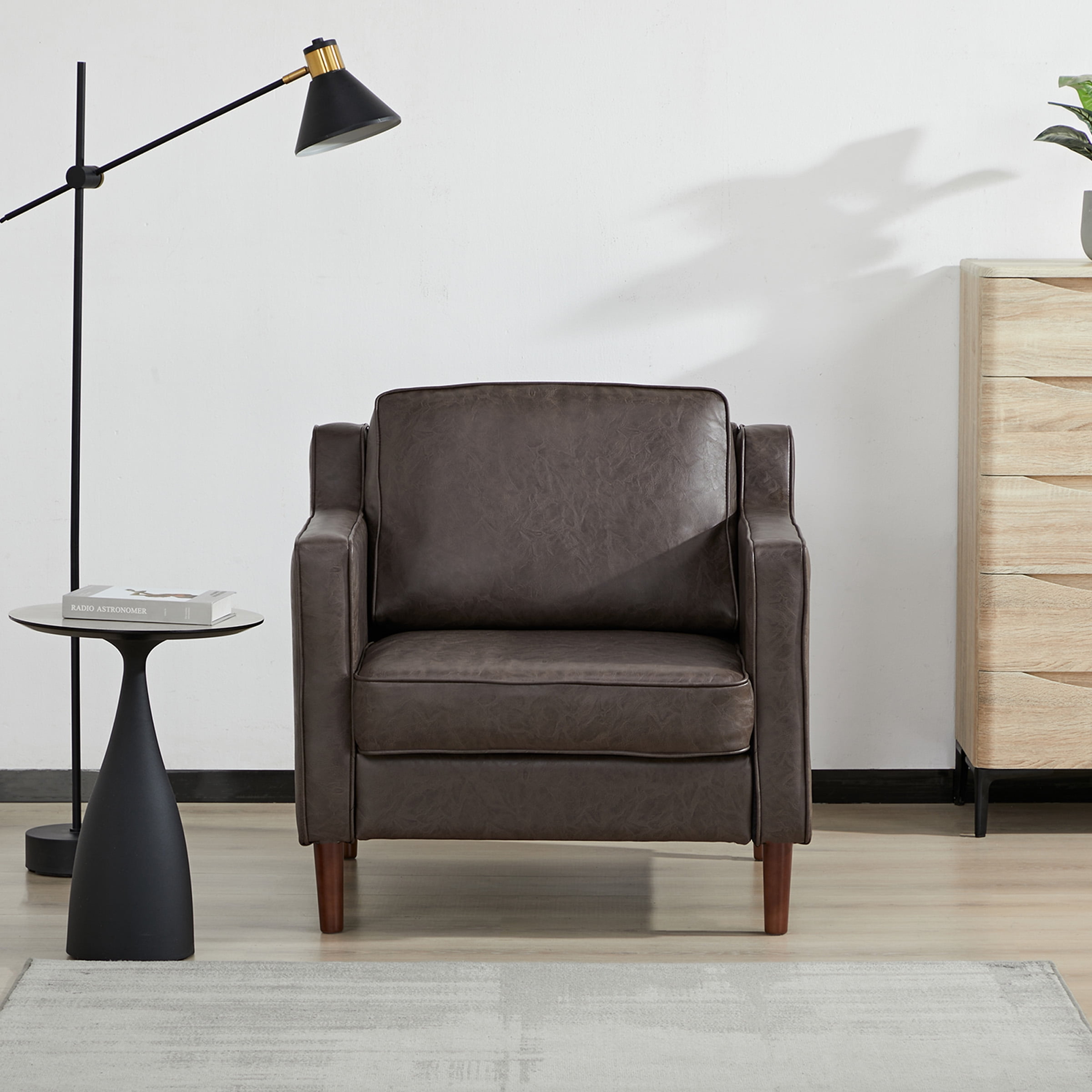 A&D Home Sedona Brown Faux Leather Modern Accent Chair, Upholstered ...