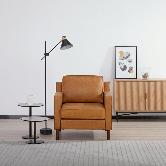 A&D Home Sedona Camel Faux Leather Modern Accent Chair, Upholstered ...