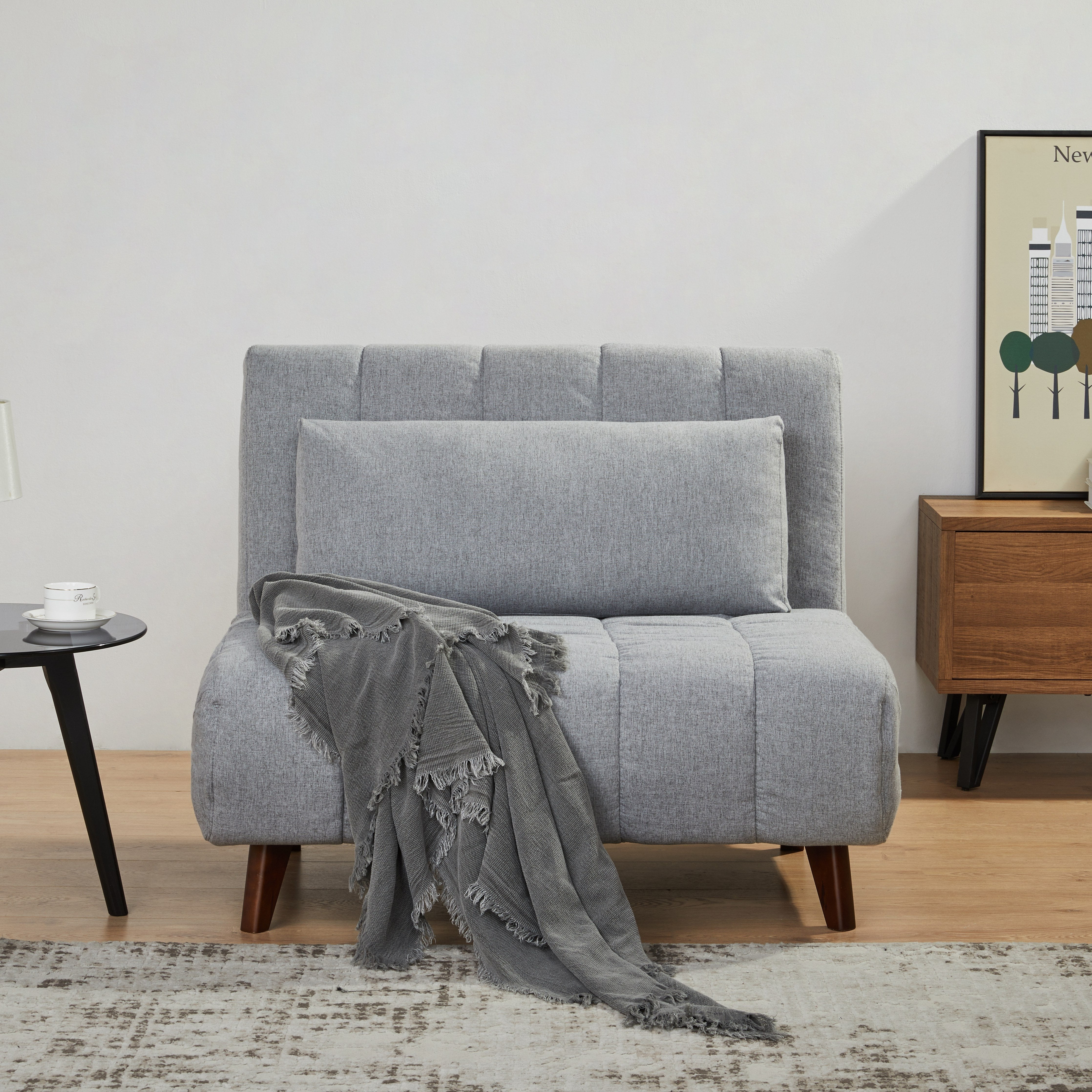 A&D Home Springfield Polyester Convertible Futon Chair, Light Gray ...