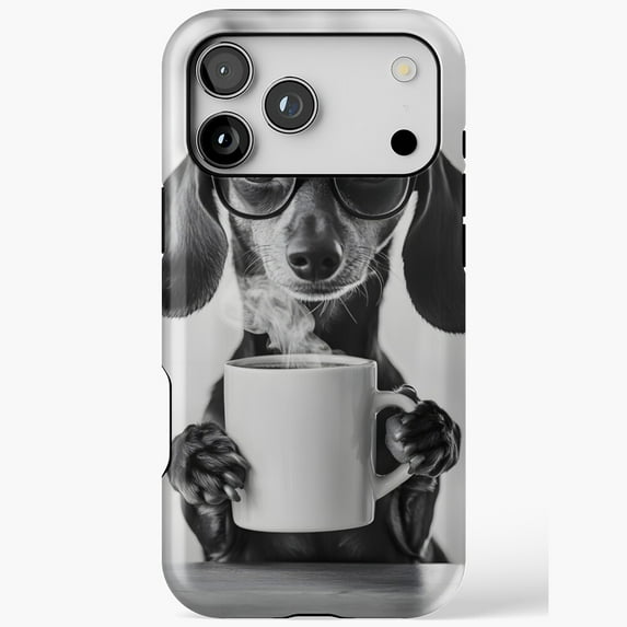 A Dachshund Dog Drinking Coffee Wearing Glasses iPhone 11 through 17 ...