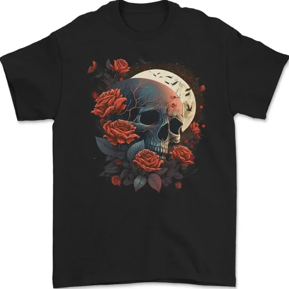 A Dark Fantasy Skull With Roses And Moon T-Shirt - Walmart.com