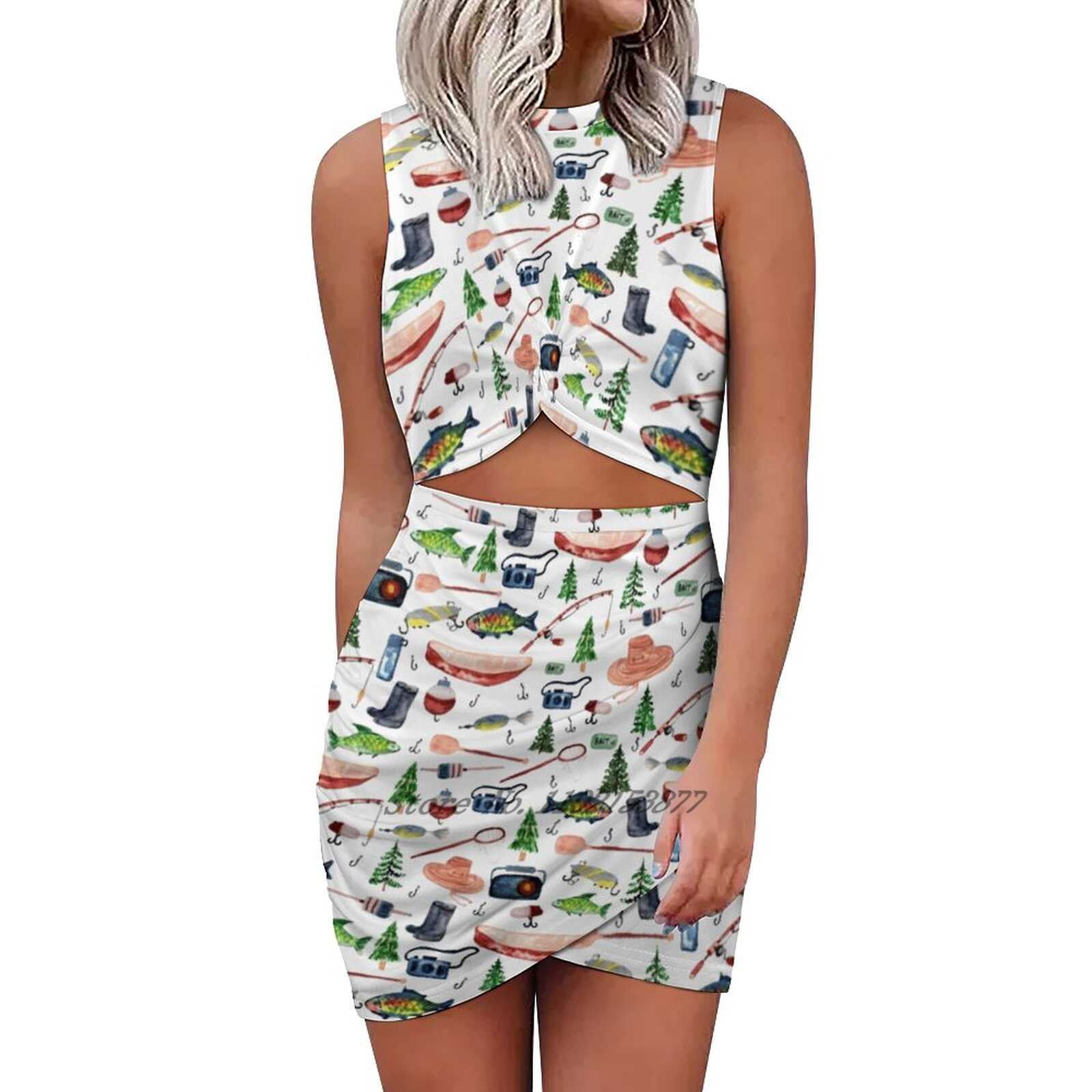 A Day At The Lake Fishing Loose Pocket Dress Women Casual V Neck Dress ...