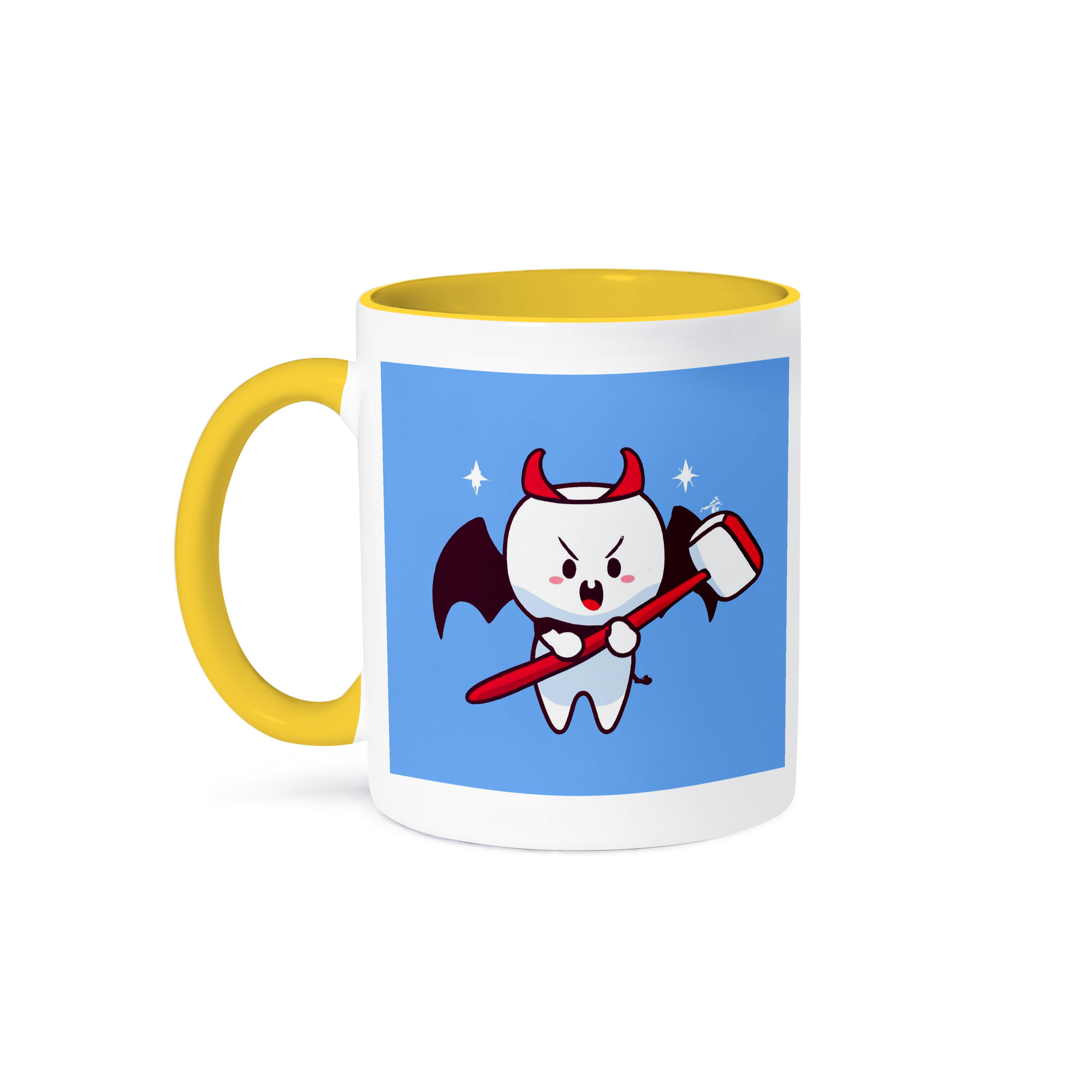 A Devilish Toothache Cute Little Demon Vector Art, 15oz Two-Tone Yellow ...