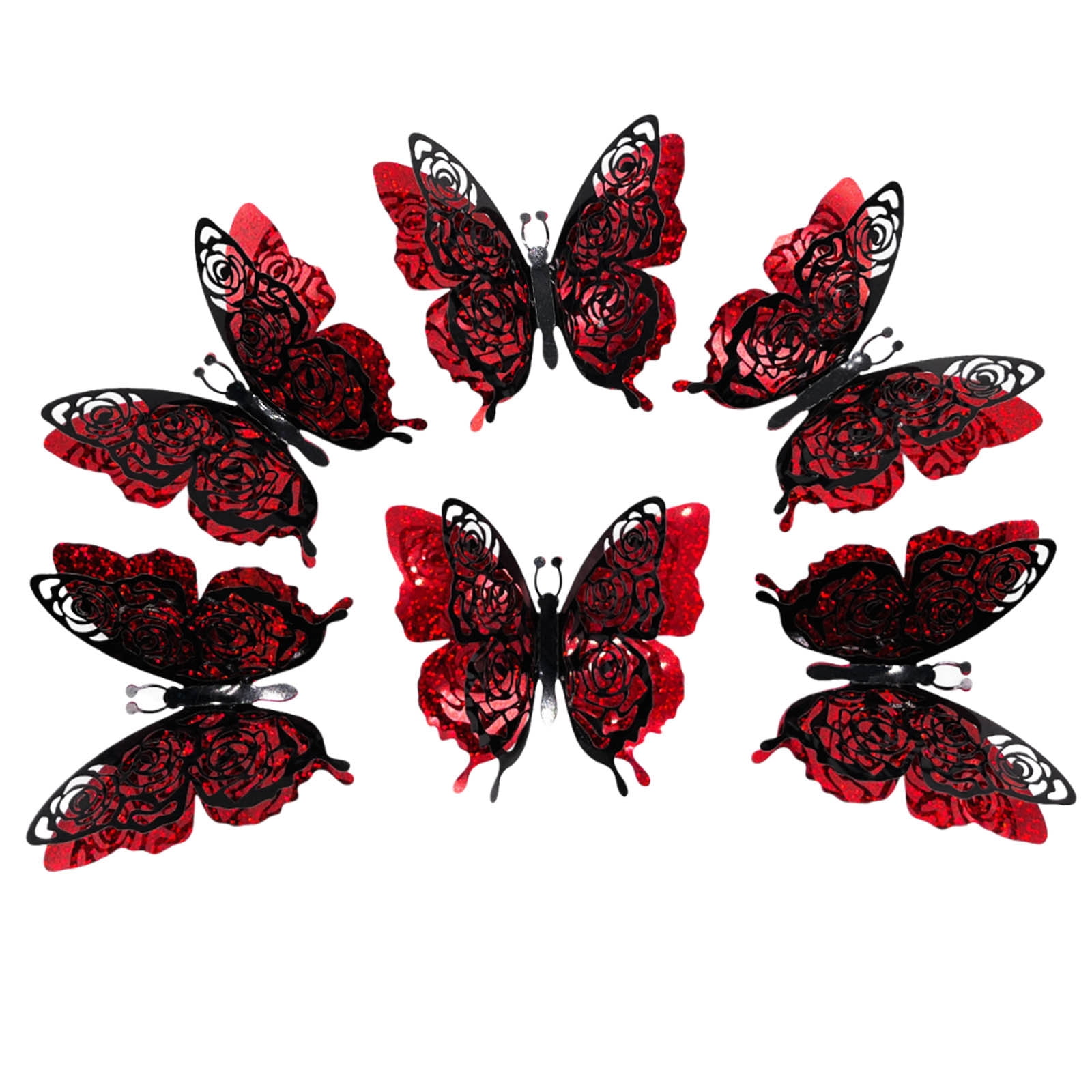 A Double Layer 3D Butterfly Wall Stickers With Glitter Effect Set Of 6 ...