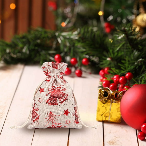 A Drawstring Bag,Christmas Drawstring Pocket Snowflake Cotton Linen ...