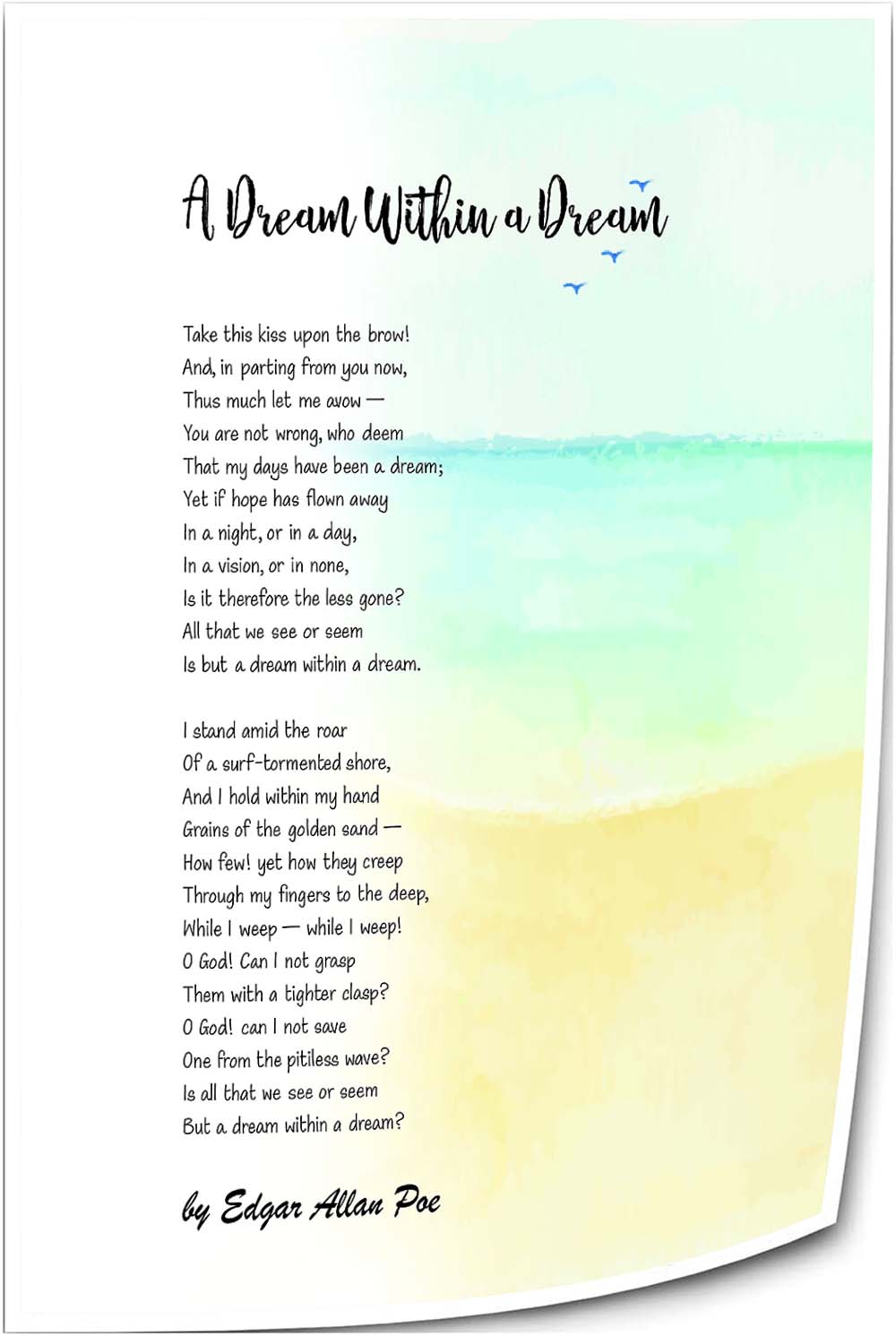 A Dream Within A Dream Poetry Quote Wall Decor Edgar Poe Poem Print ...