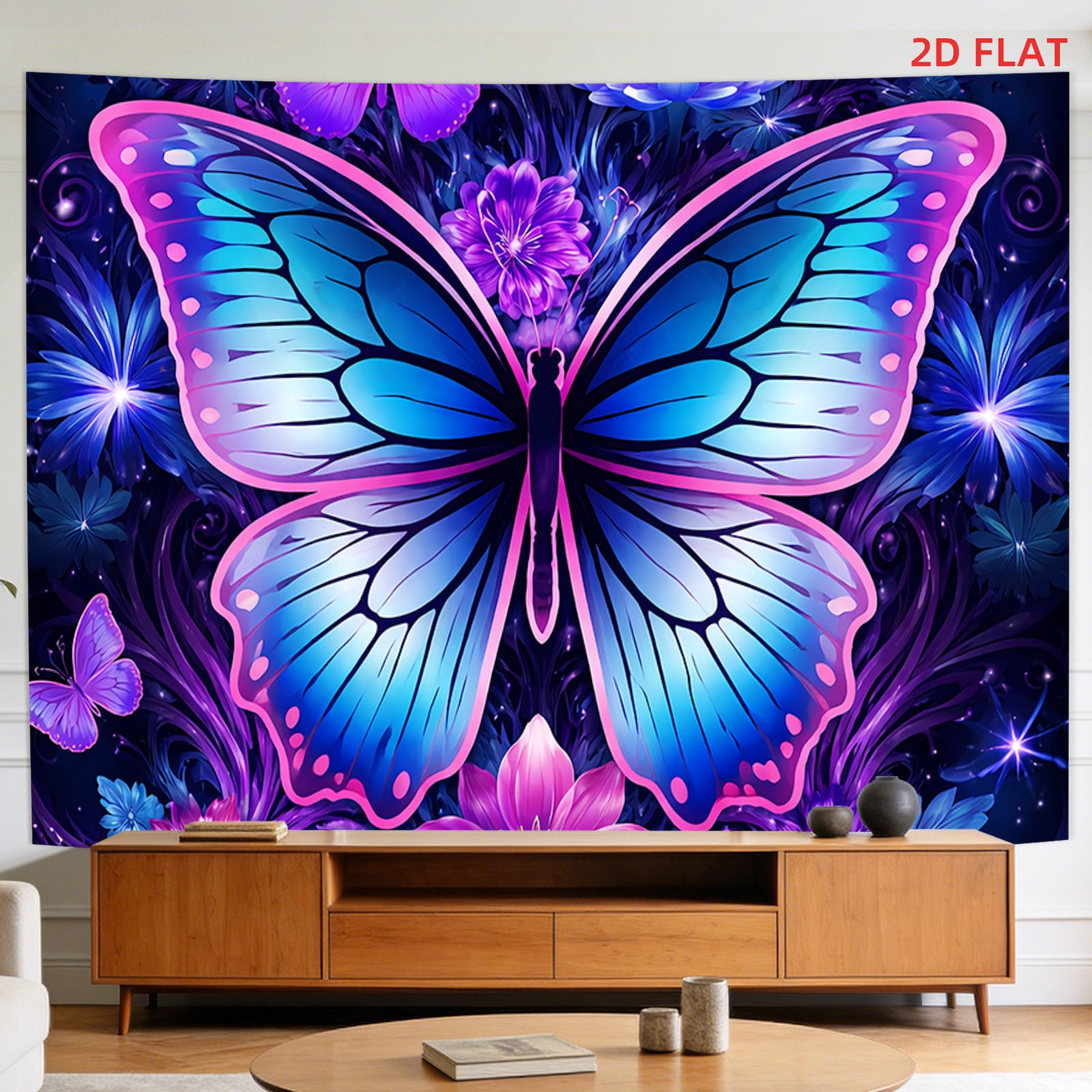 A Dreamy Neon Butterfly Decorative Tapestry—a Stylish Polyester Design ...