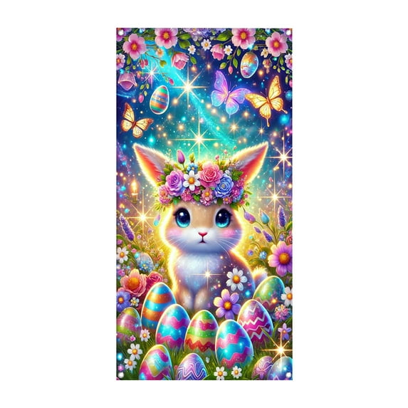 A Easter Door Banner Erect Ear Bunny Print Polyester Fabric Hanging ...